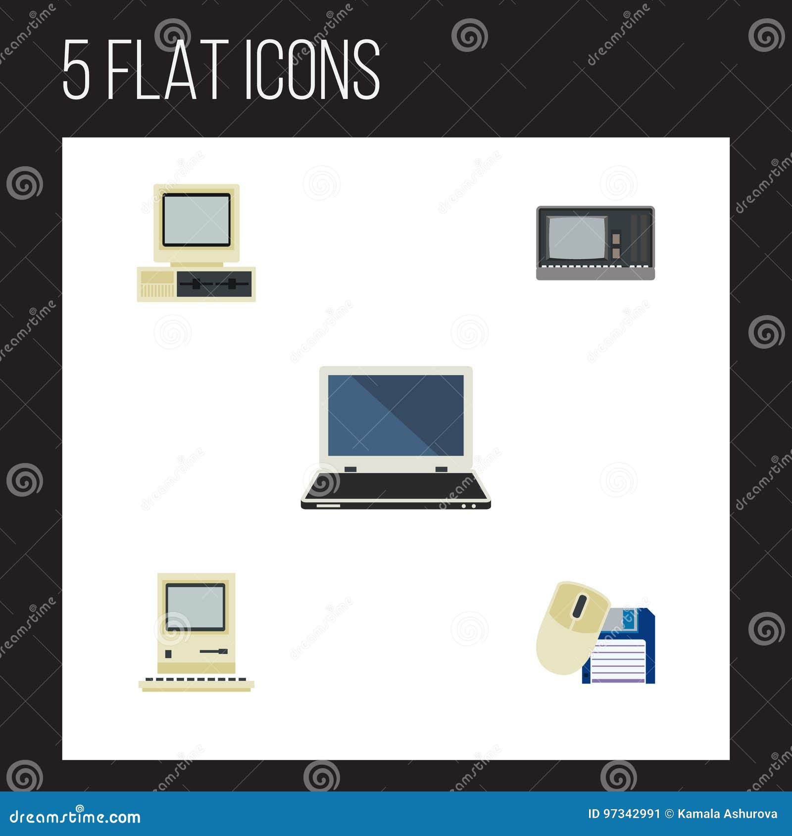 Flat Icon Laptop Set of Computer, Computer Mouse, Notebook and Other Vector Objects. Also ...