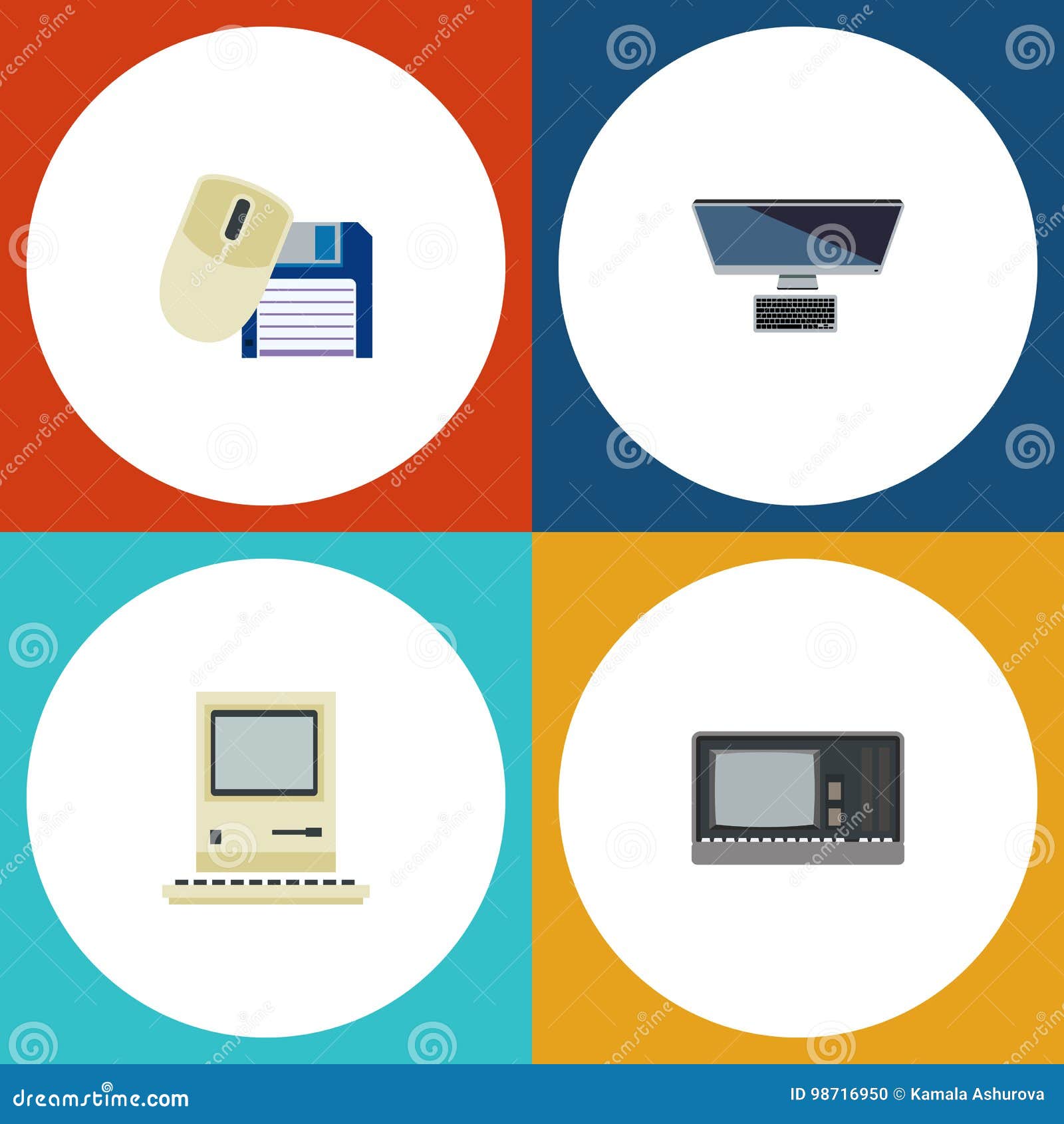 Flat Icon Laptop Set of Computing, Computer Mouse, PC and Other Vector Objects. Also Includes ...