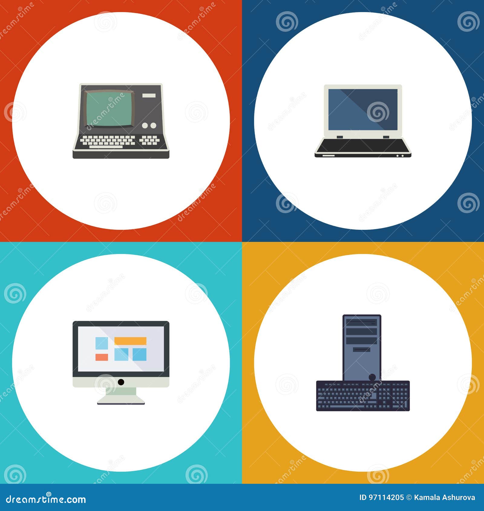 Flat Icon Laptop Set of Notebook, Display, Processor and Other Vector Objects. Also Includes ...