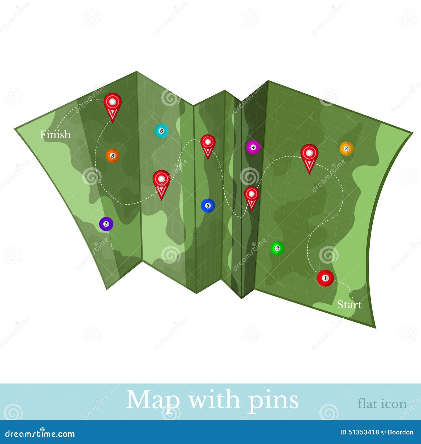 Flat icon map with pin stock vector. Illustration of label - 51353418