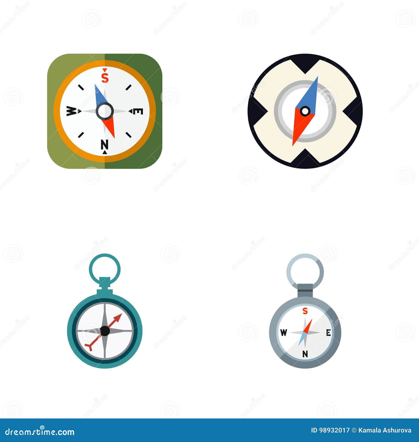 Flat Icon Orientation Set of Instrument, Magnet Navigator, Measurement ...
