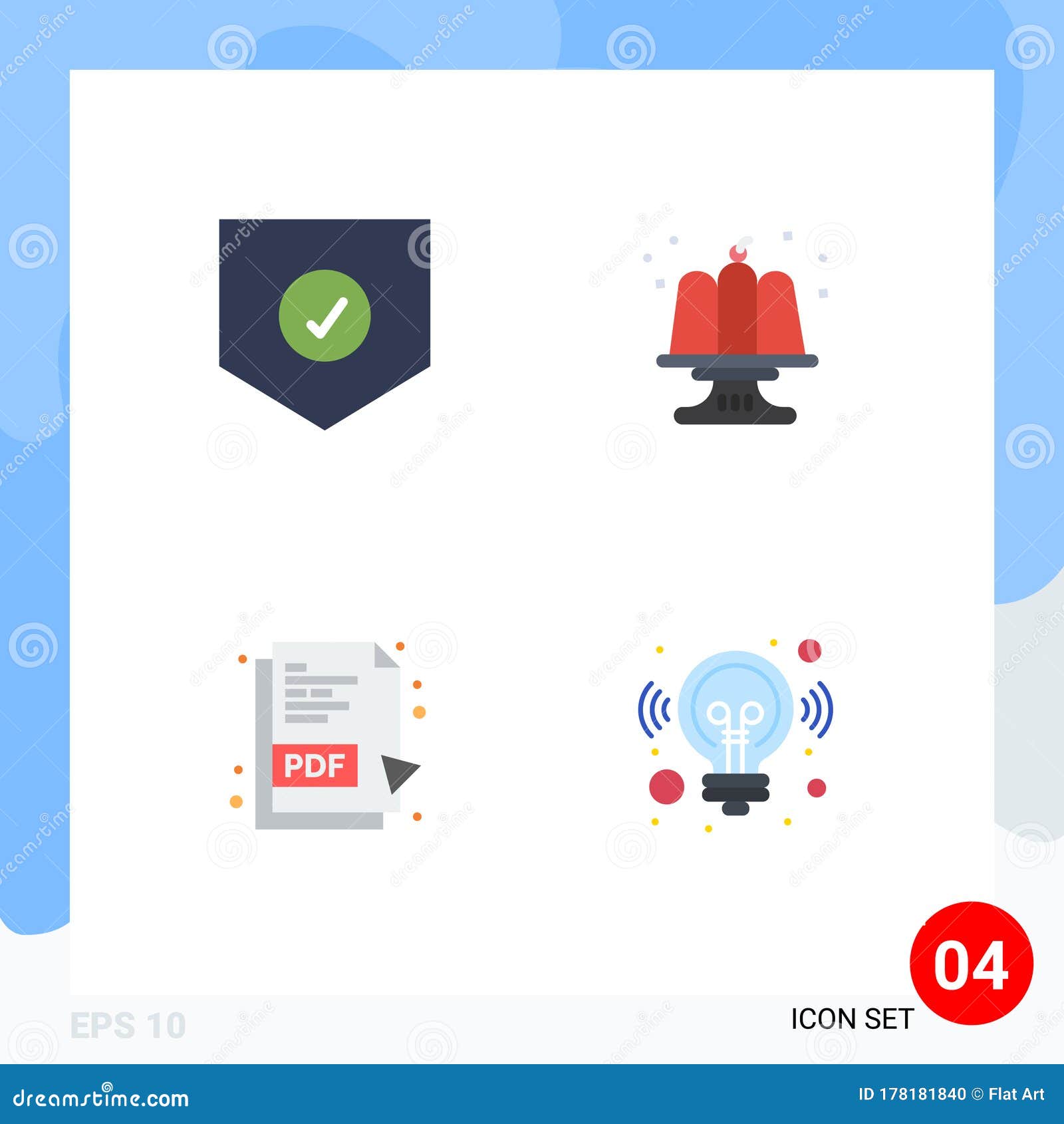 Flat Icon Pack of 4 Universal Symbols of Check, Pdf Document, Shield ...