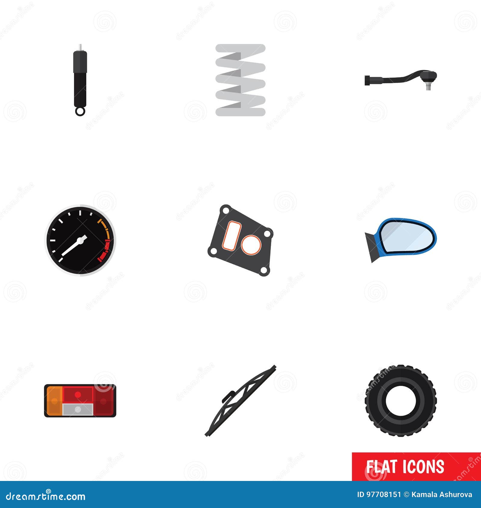 Flat Icon Parts Set of Gasket, Windshield, Auto Component and Other ...