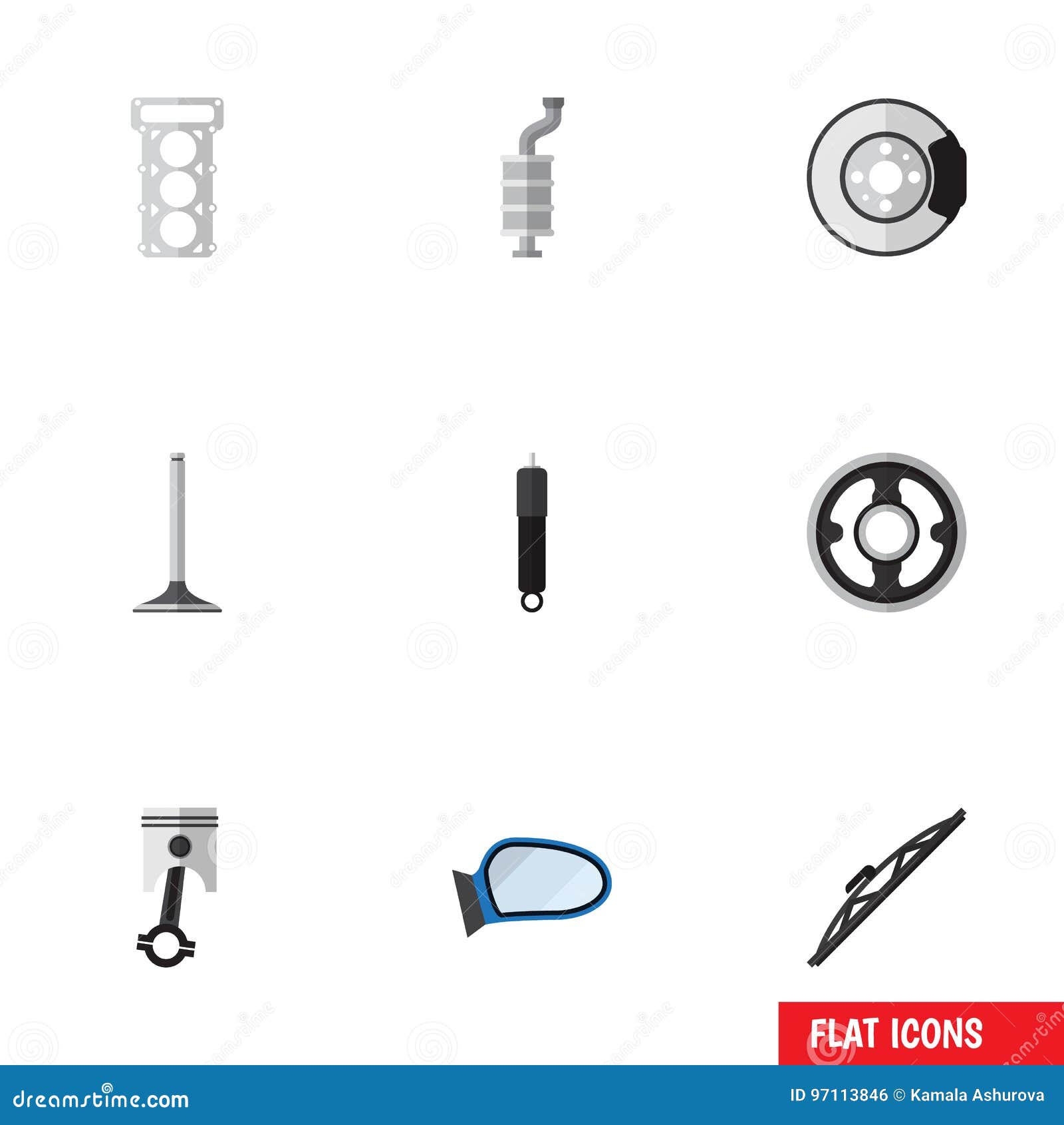 Flat Icon Parts Set of Metal, Car Segment, Silencer and Other Vector ...