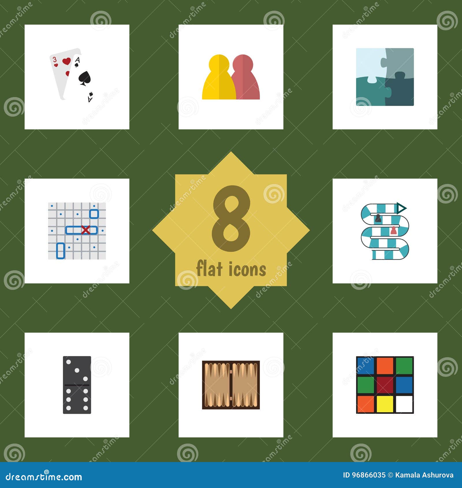 Flat Icon Play Set of Bones Game, Jigsaw, Cube and Other Vector Objects ...