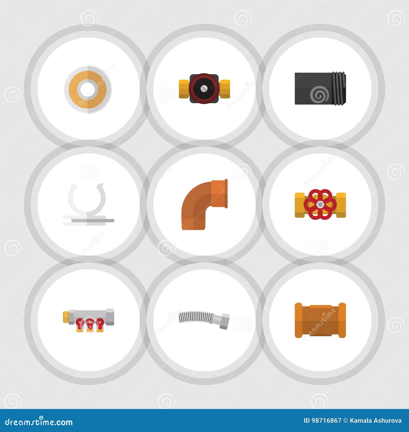 Flat Icon Plumbing Set of Tap, Corrugated Pipe, Iron and Other Vector ...