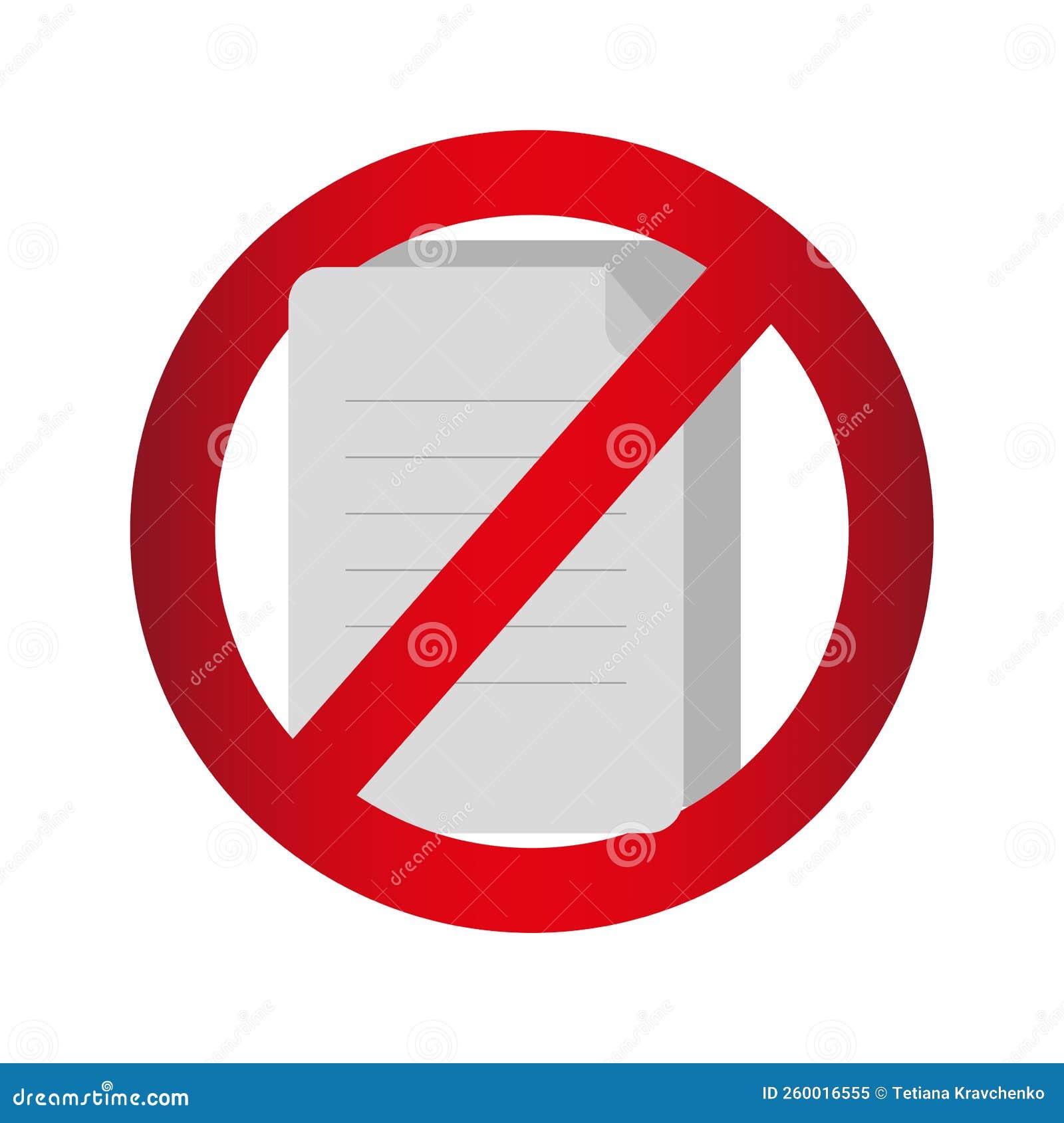 Flat Icon with Red Ban Document. Dont Stop Icon. Document Symbol ...