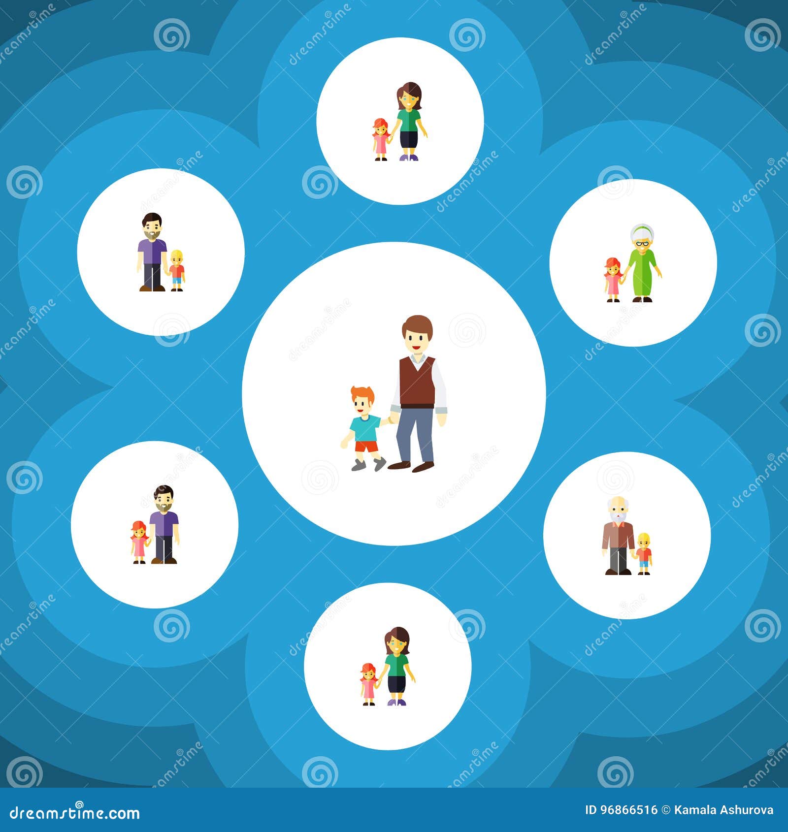 Flat Icon Relatives Set of Mother, Daugther, Boys and Other Vector ...