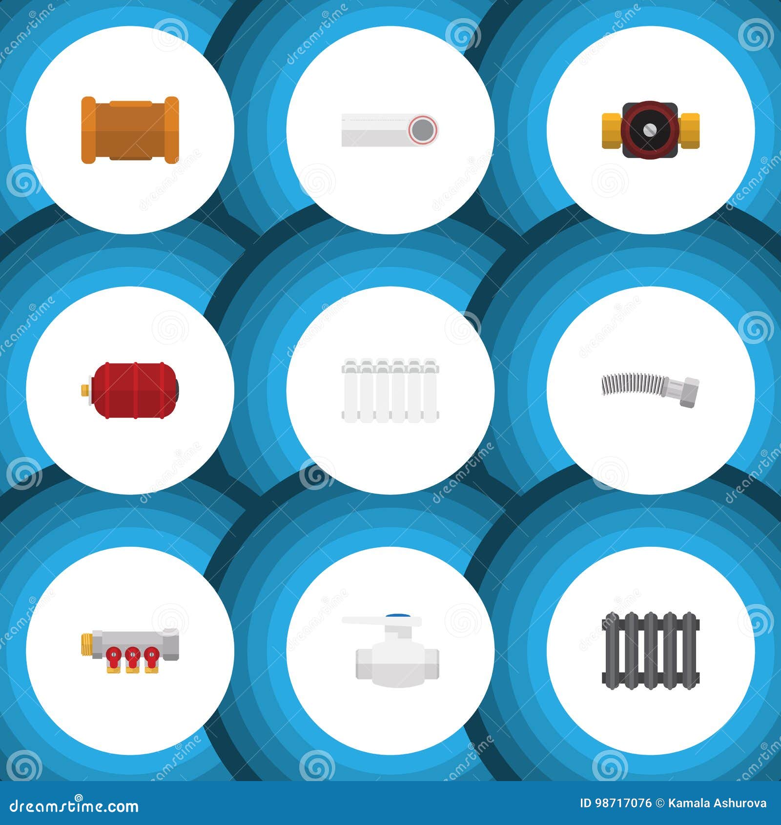 Flat Icon Sanitary Set of Tap, Heater, Container and Other Vector ...