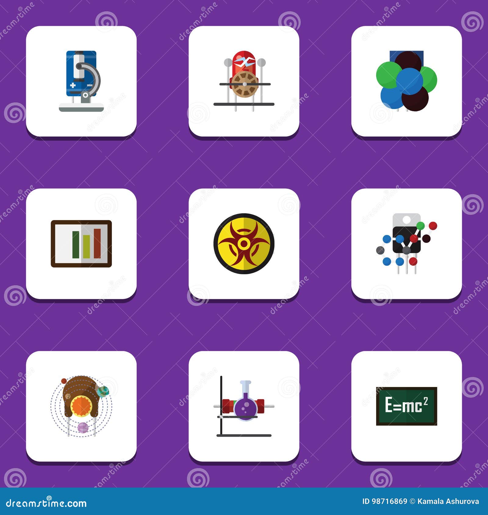 Flat Icon Science Set of Diagram, Proton, Glass and Other Vector ...
