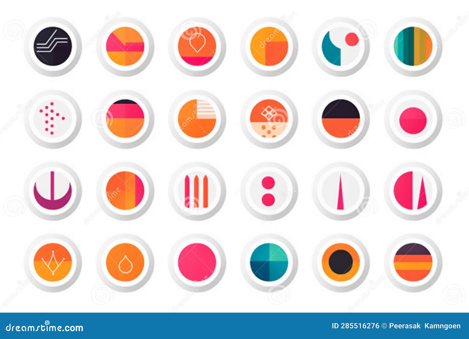 Flat Icon Set of Abstract Geometric, Round Shape, Vector Graphic, AI ...
