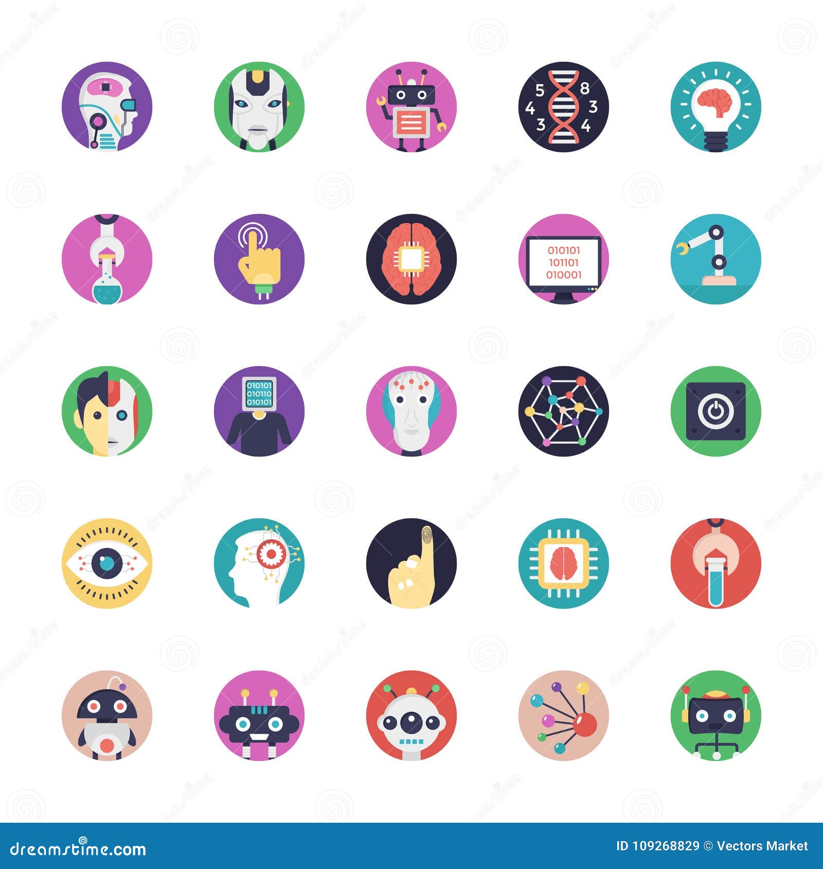 Artificial Intelligence Flat Vector Icons Set Stock Illustration ...