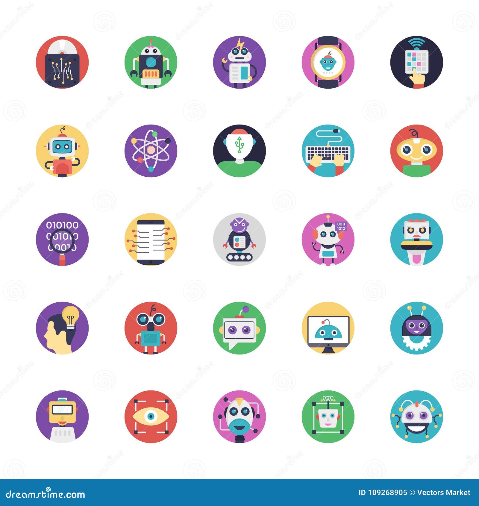Artificial Intelligence Flat Vector Icons Pack Stock Illustration ...