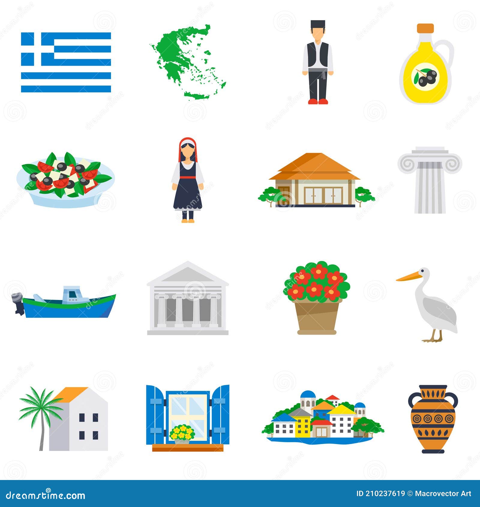 Flat Icon Set Greece stock vector. Illustration of column - 210237619