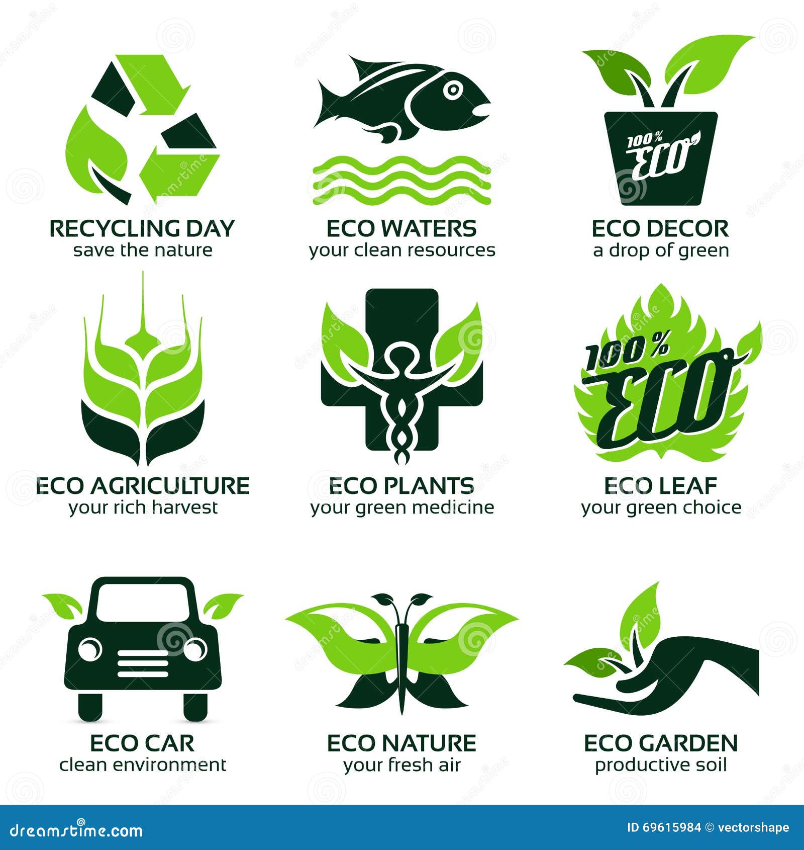 Flat Icon Set for Green Eco Nature Stock Vector - Illustration of ...