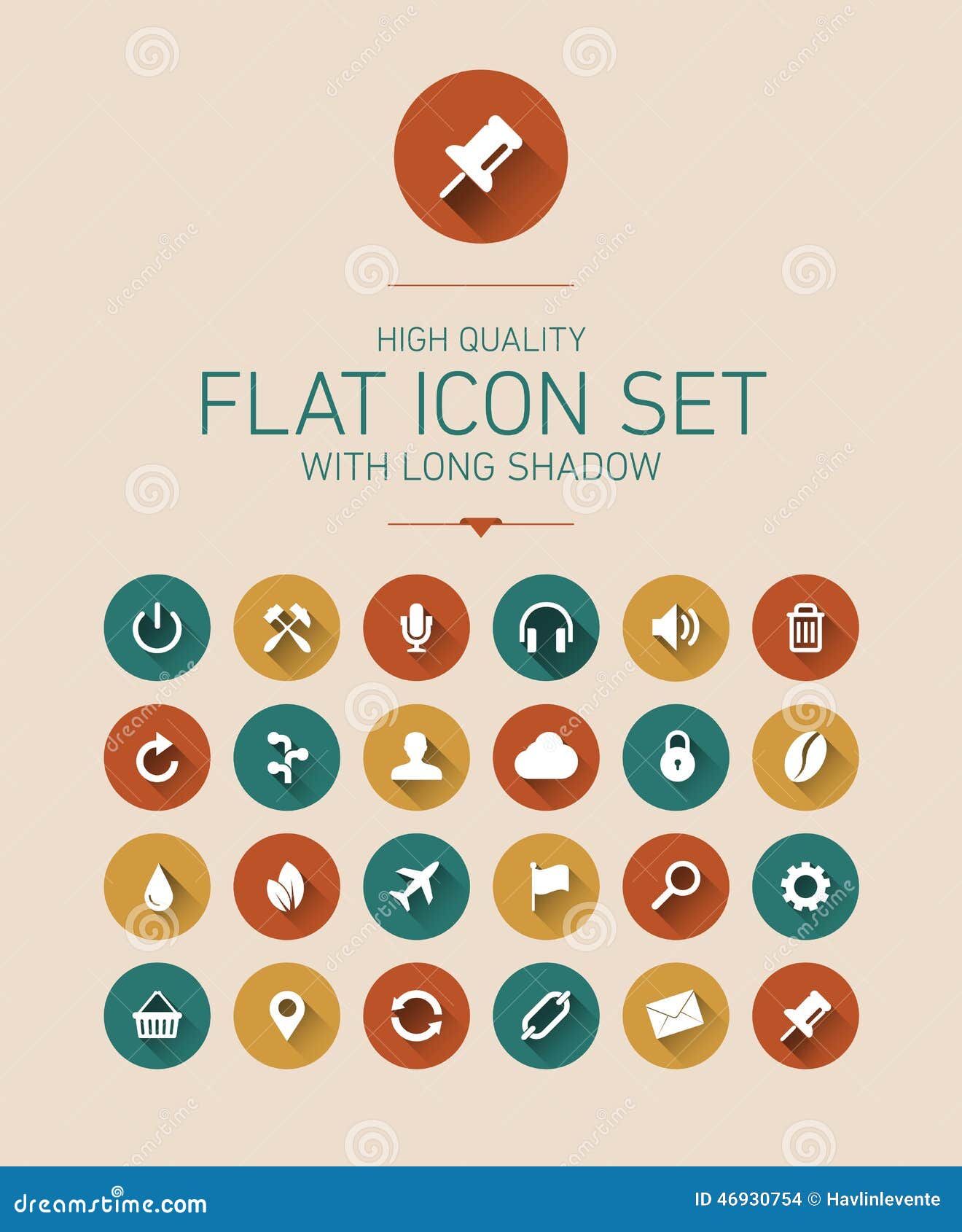 Flat Icon Set with Long Shadow Stock Vector - Illustration of print ...