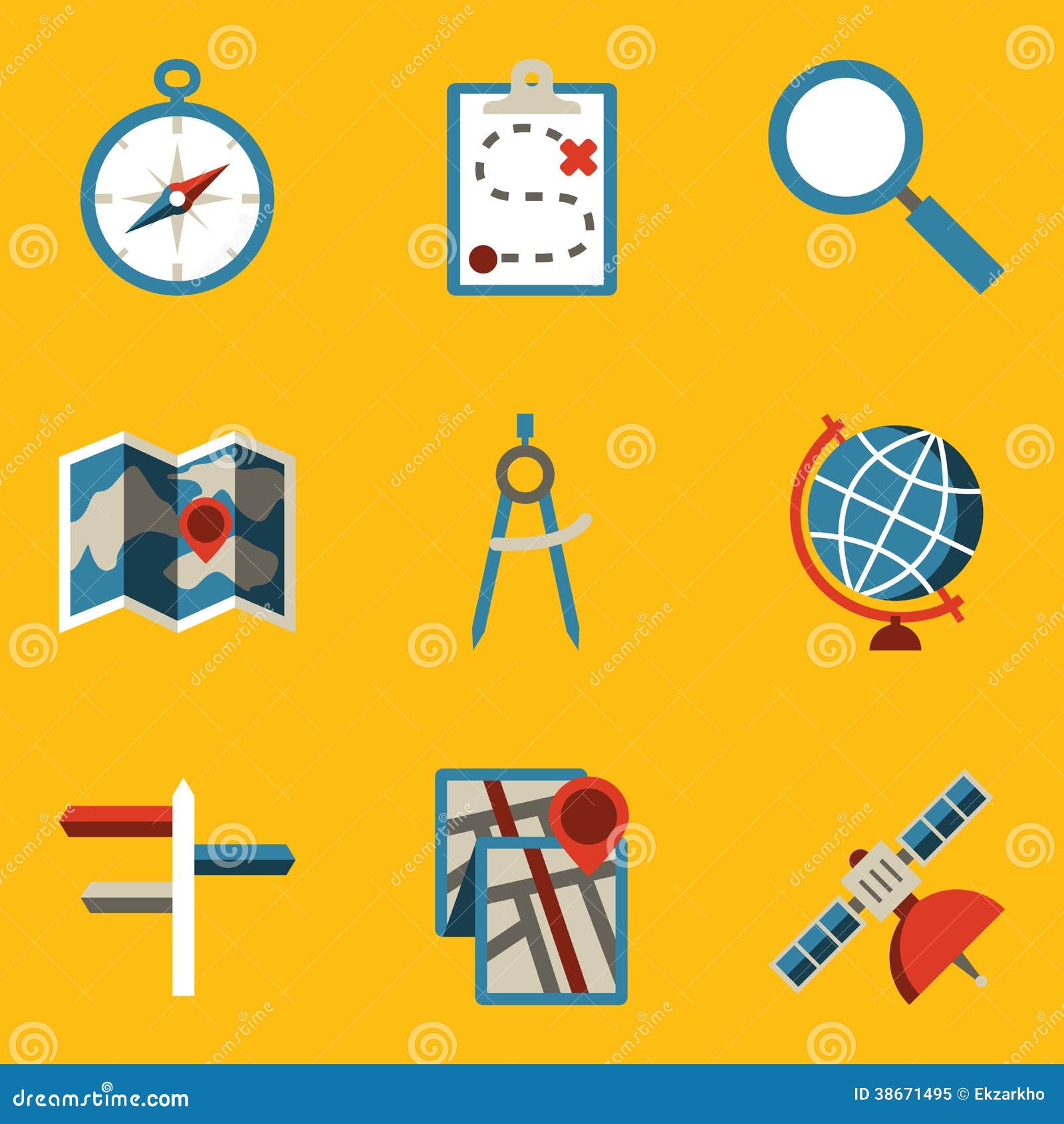 Flat icon set. Navigation stock illustration. Illustration of signpost ...