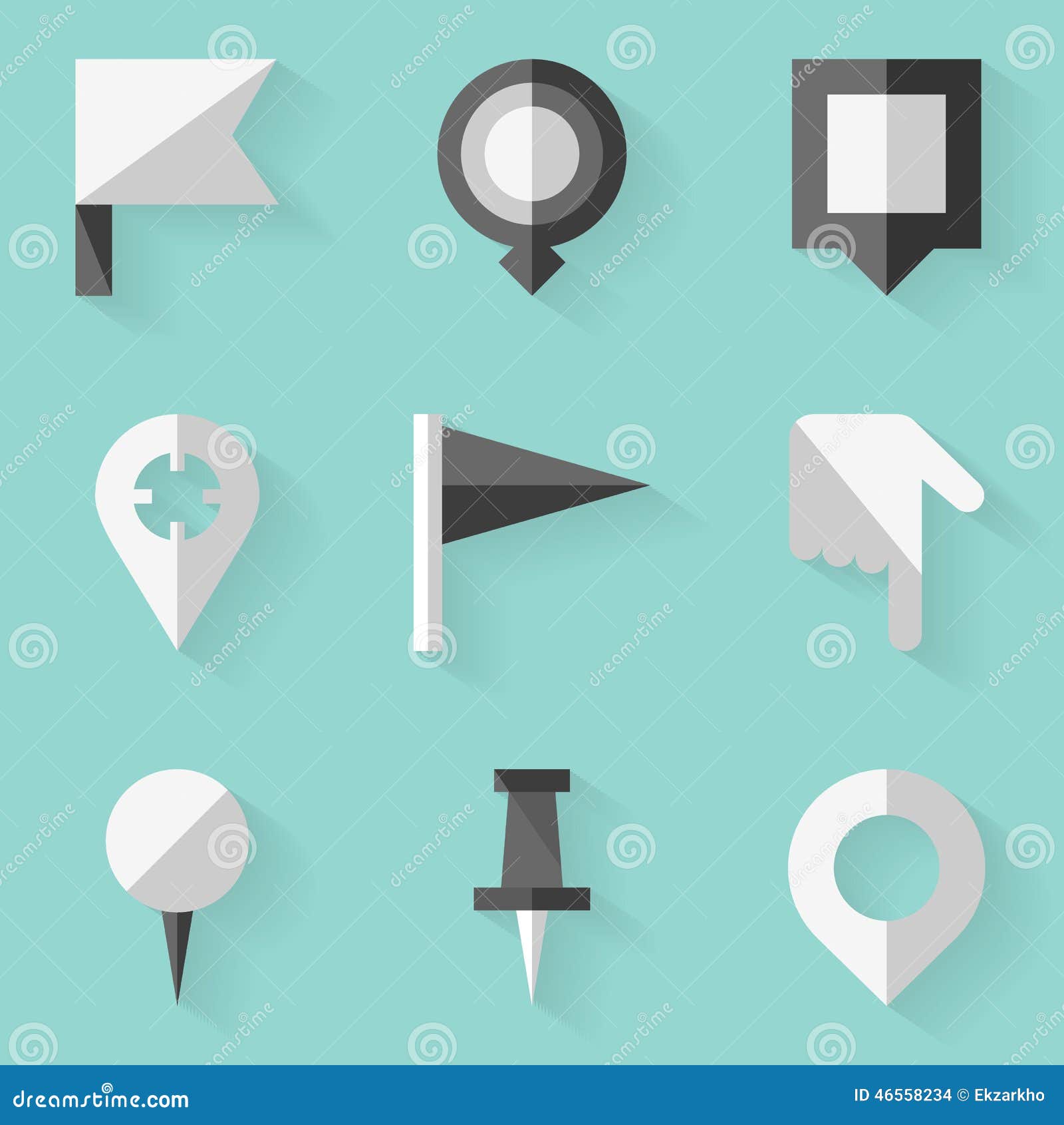 Flat Icon Set. Push Pin Map Stock Vector - Illustration of symbol ...