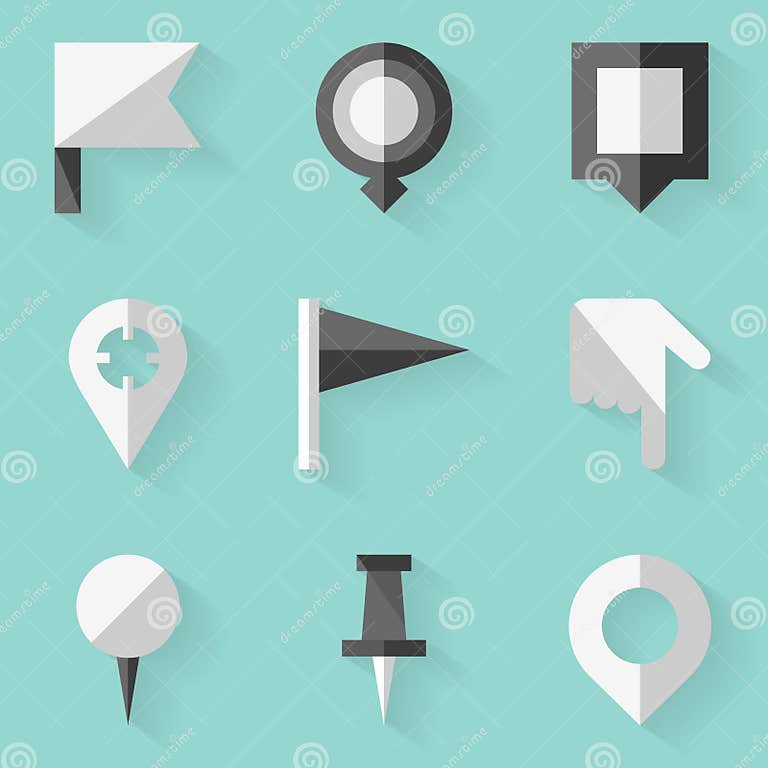 Flat Icon Set. Push Pin Map Stock Vector - Illustration of symbol ...