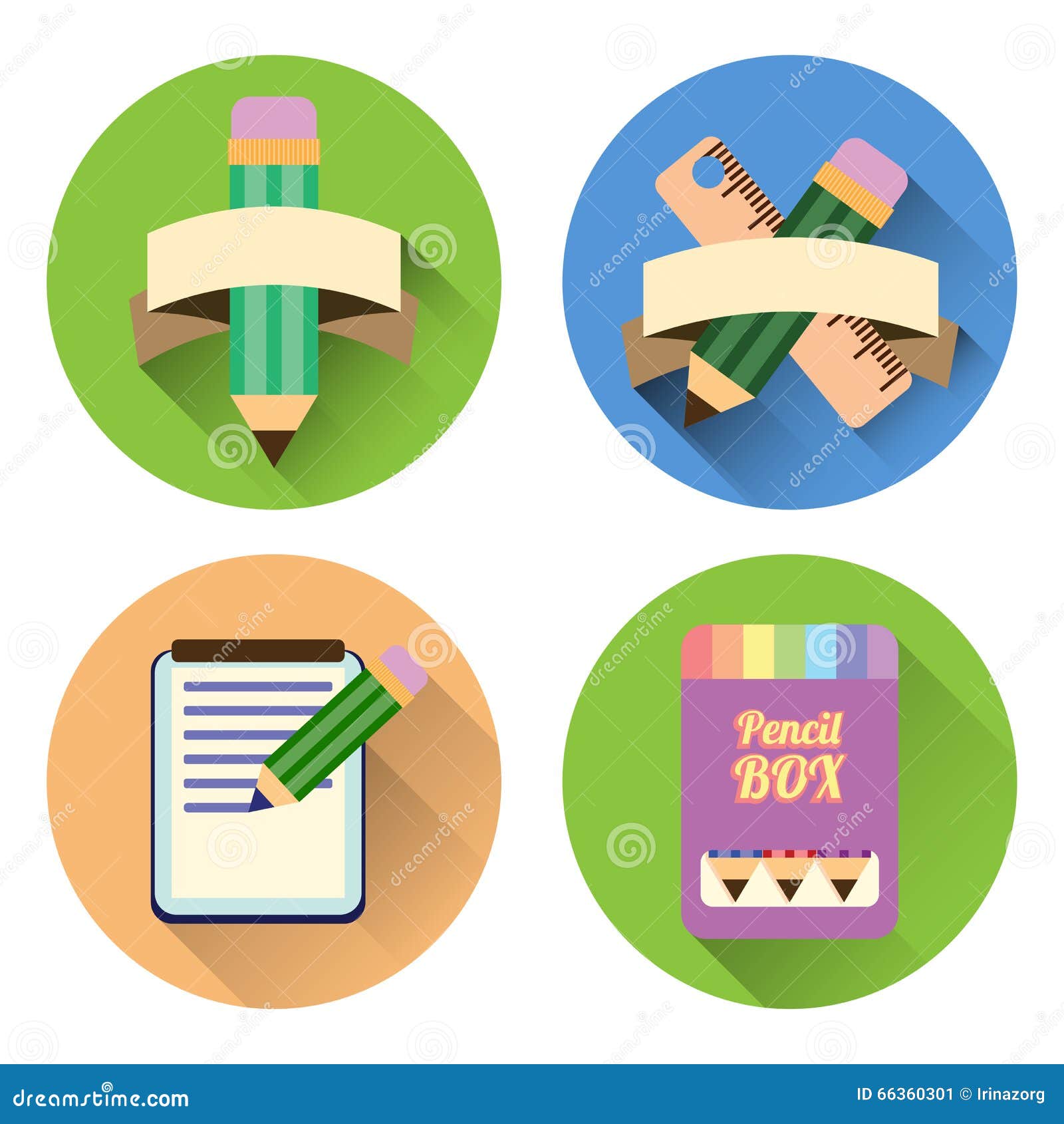 Flat Icon Set. with Shadow Paper Notebook and Pencils Stock Vector ...