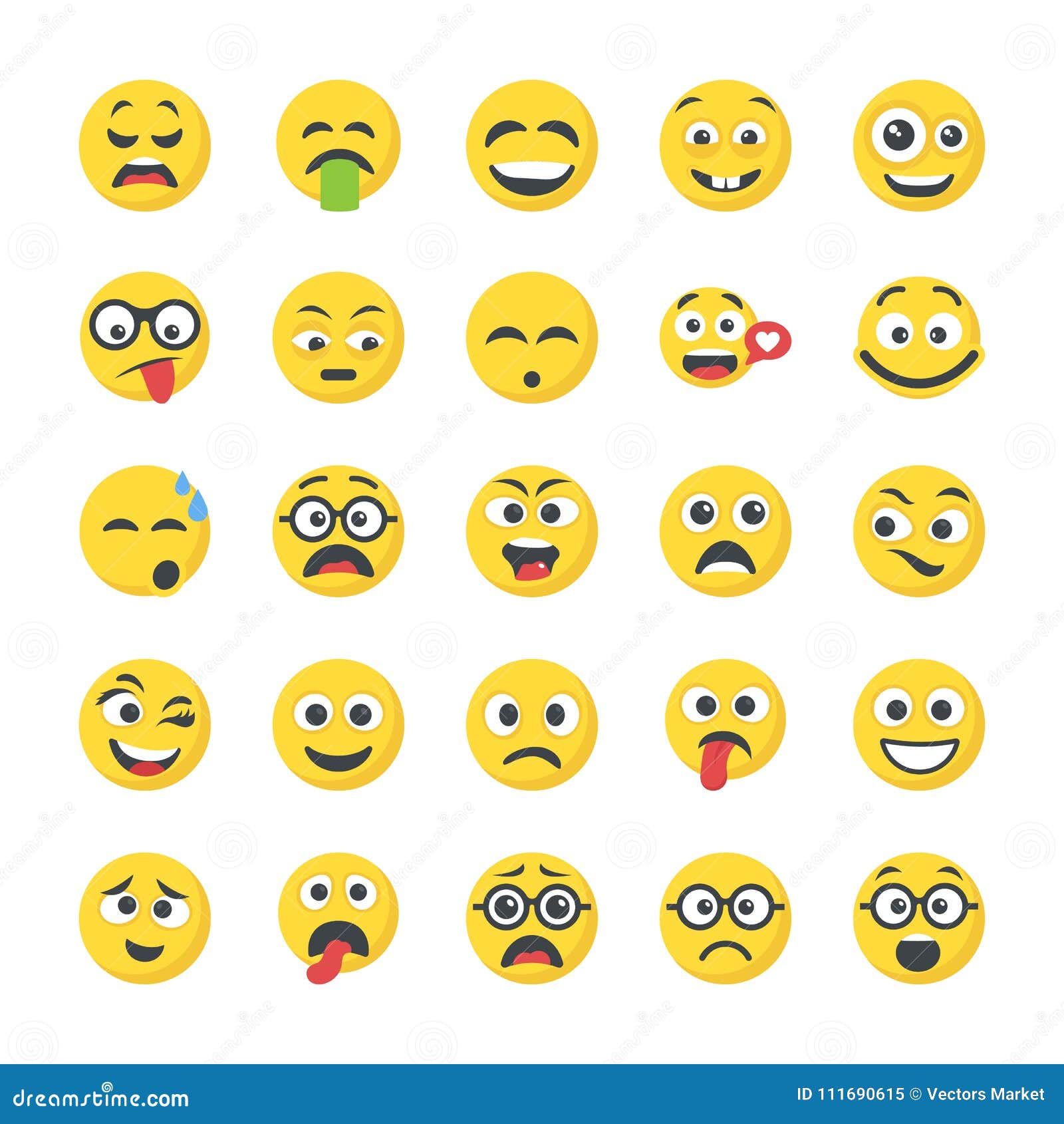 Smiley Flat Icons Set stock illustration. Illustration of joyful ...