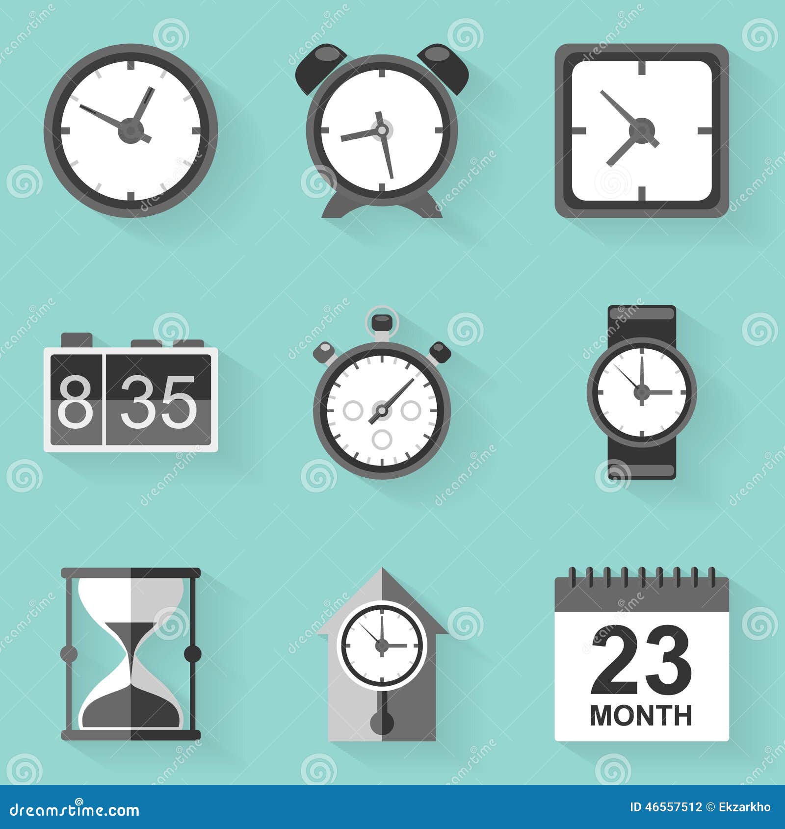Flat icon set. Time. Clock stock vector. Illustration of isolated ...