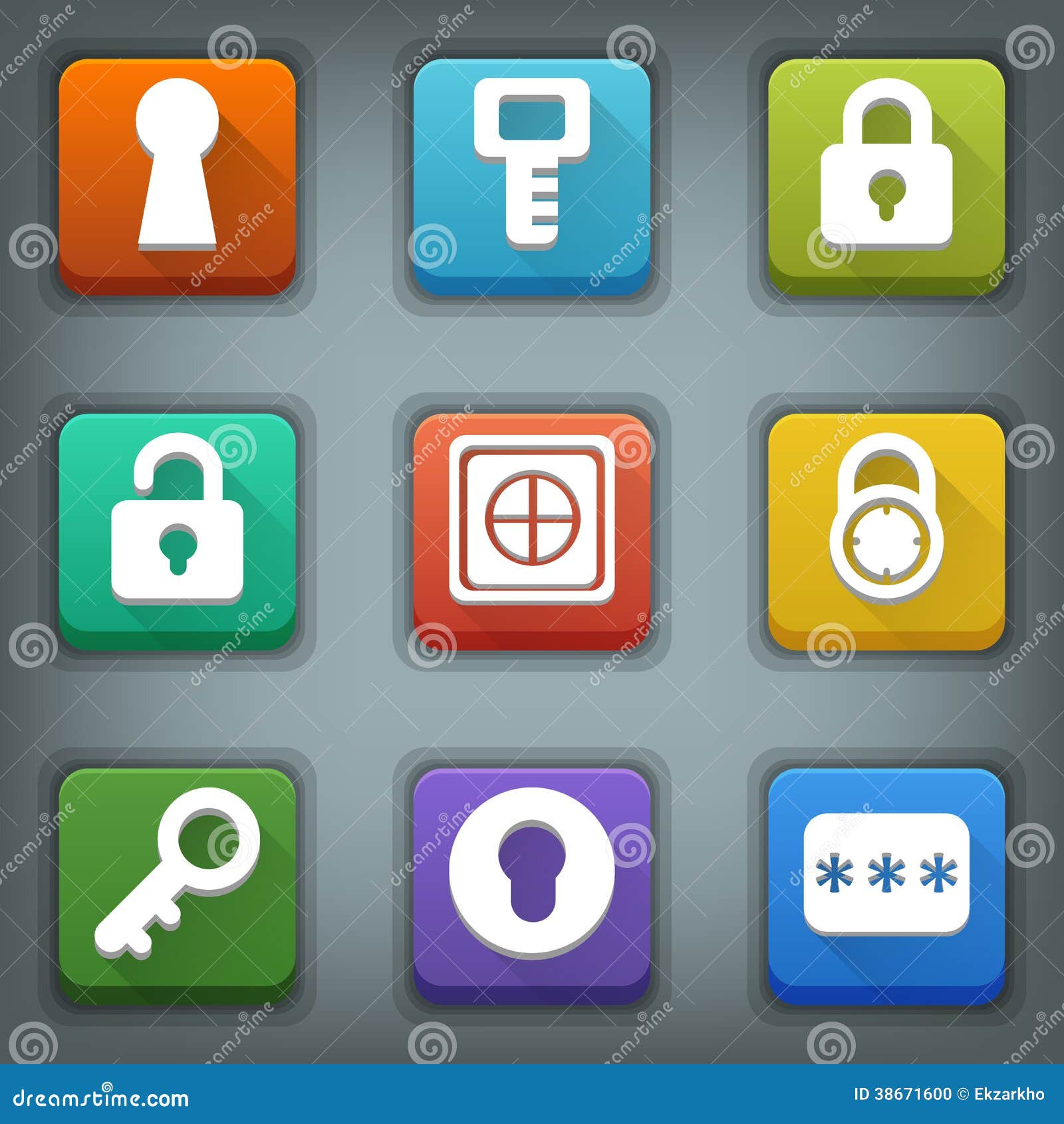 Flat Icon Set. White Symbols. Lock. Key Stock Illustration ...