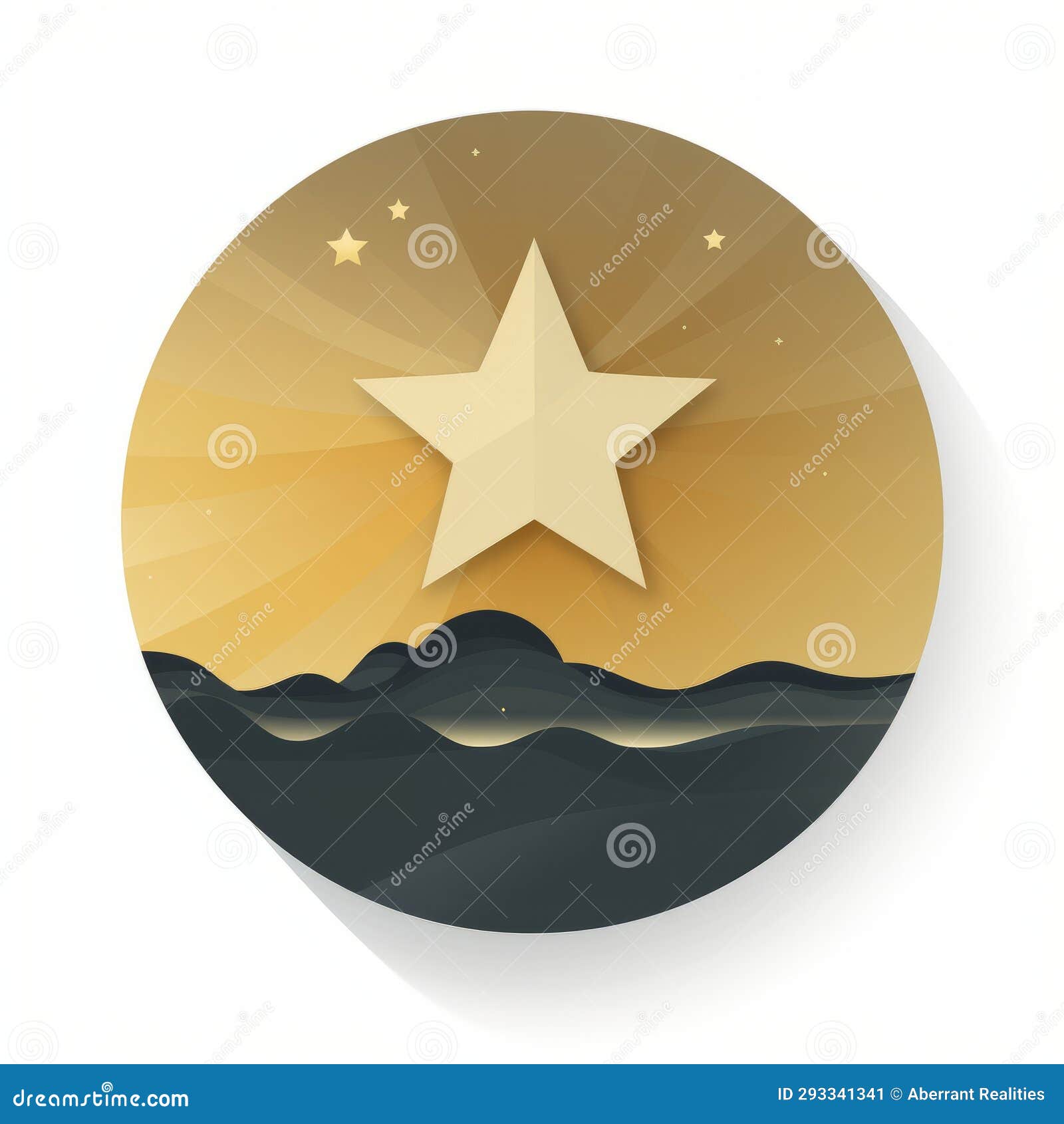 A Flat Icon of a Star in the Sky with Mountains in the Background Stock ...