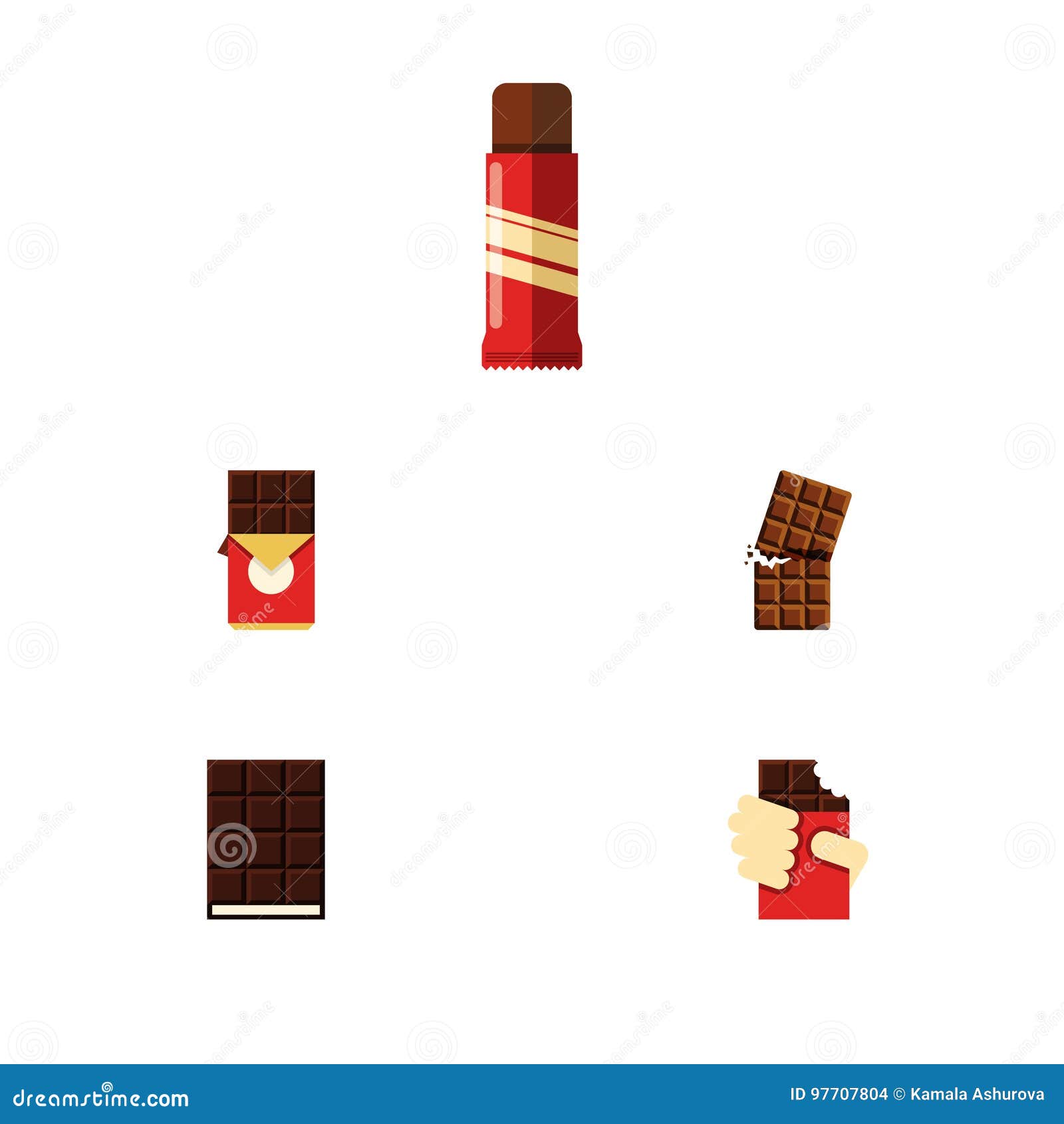 Flat Icon Sweet Set of Dessert, Chocolate Bar, Wrapper and Other Vector ...