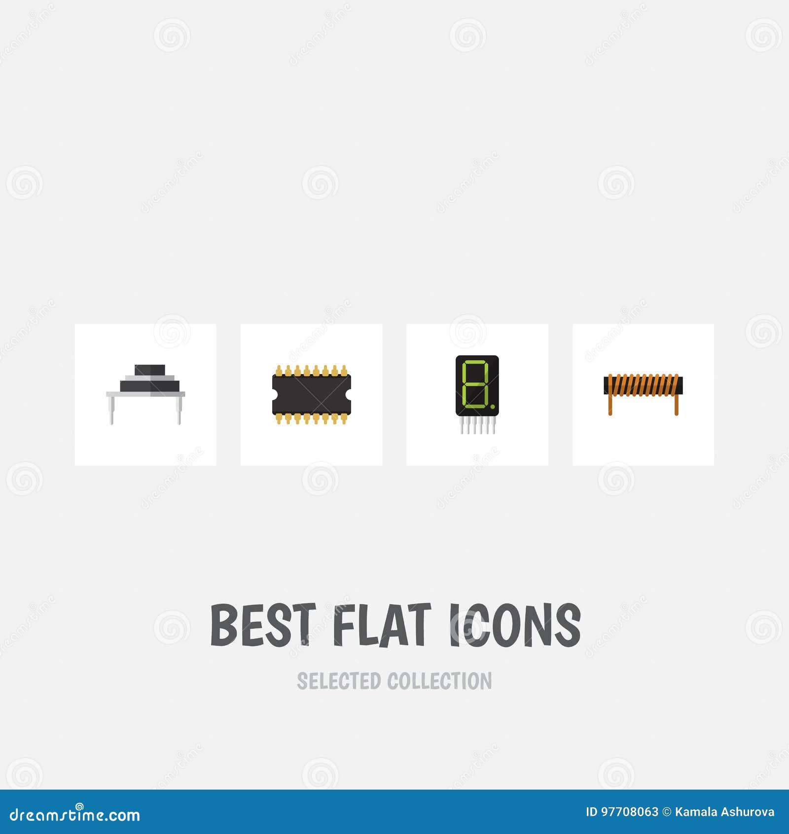 Flat Icon Technology Set of Microprocessor, Bobbin, Display and Other Vector Objects. Also ...