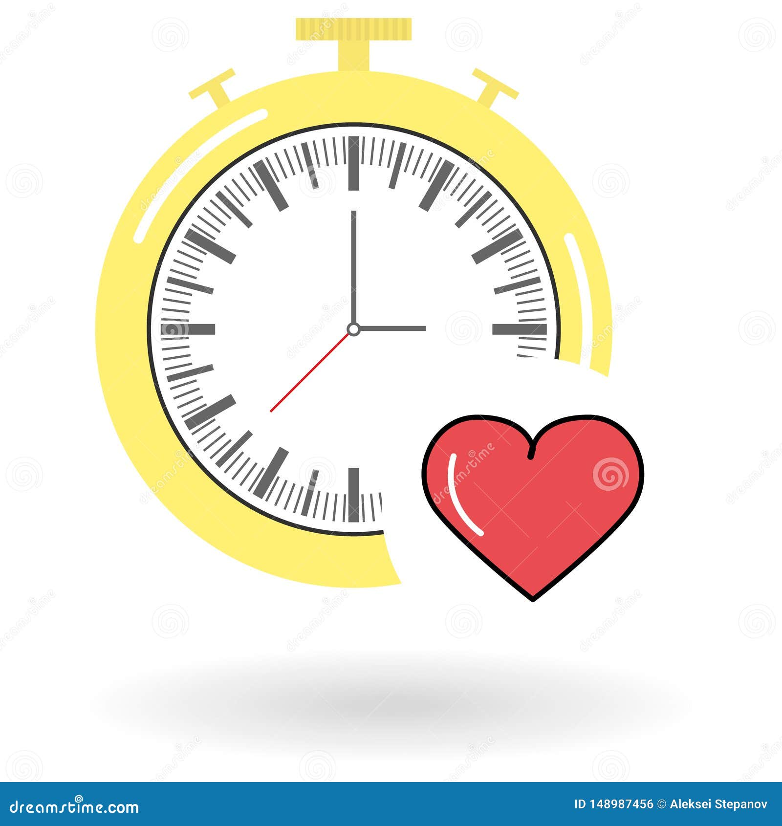 Flat Icon of Vintage Clock with a Red Heart Symbol in the Corner Stock ...