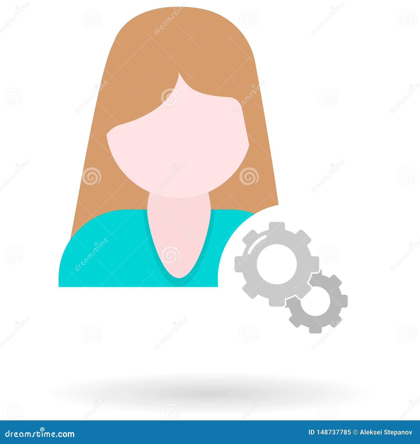 Flat Icon of Working Woman with Gears Symbol Stock Illustration ...