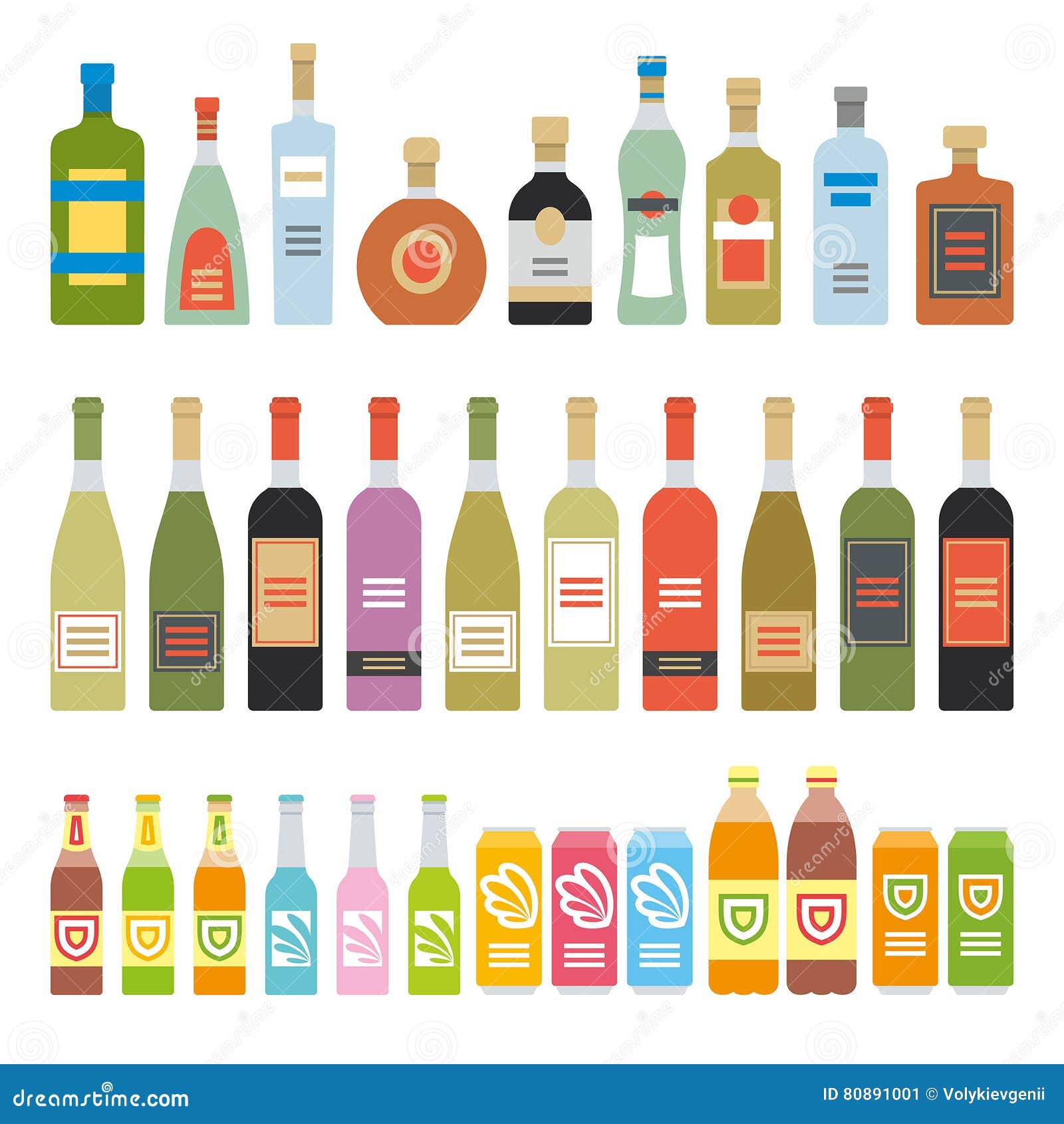 Flat Icons Alcoholic Beverages Stock Vector - Illustration of cognac ...
