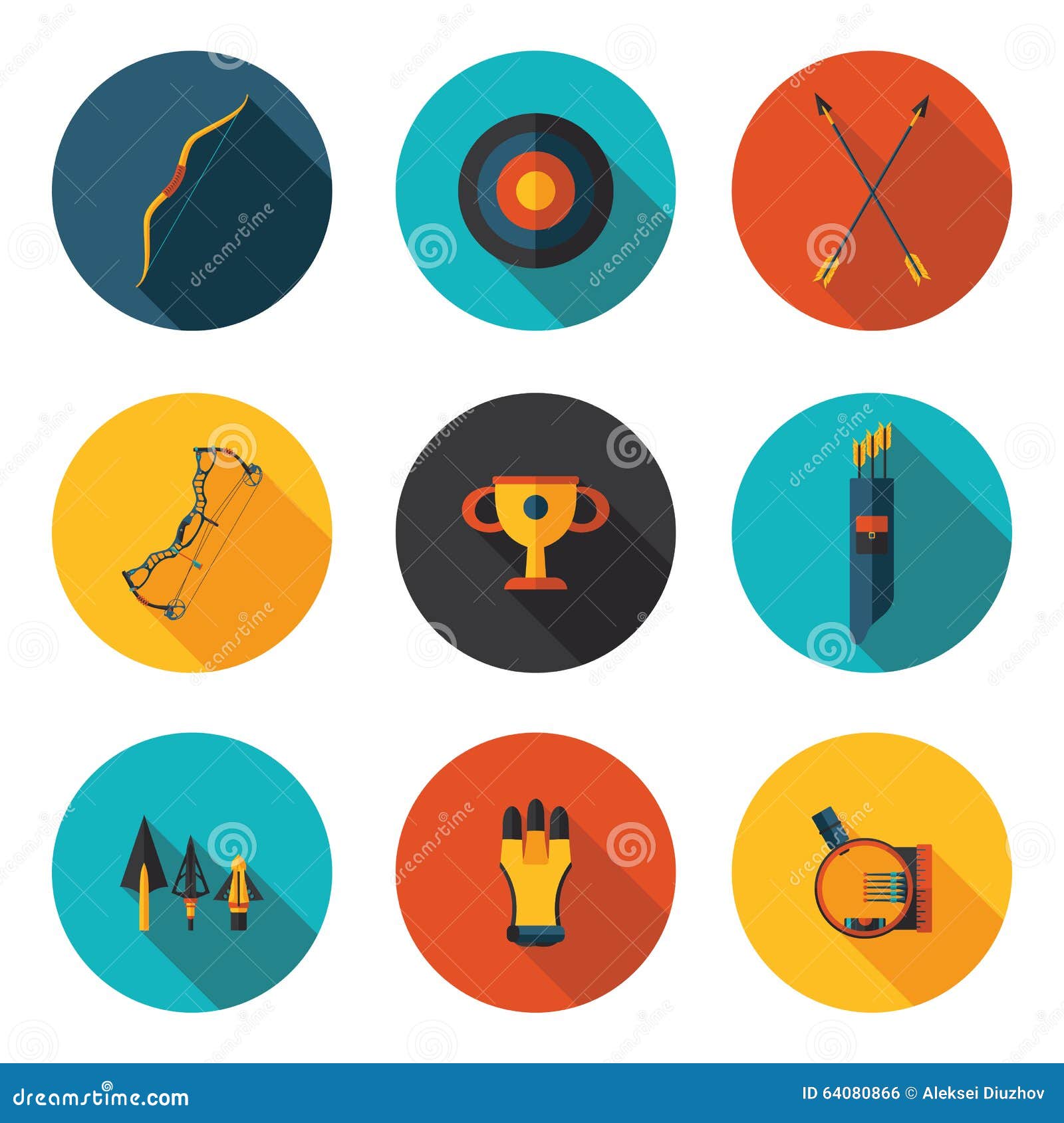 Flat icons archery stock illustration. Illustration of icon - 64080866