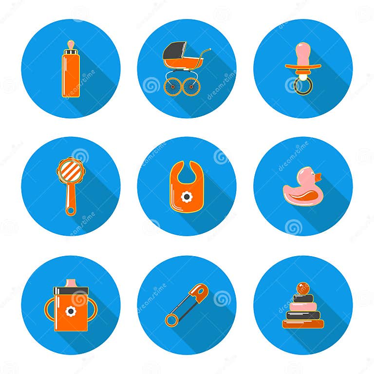 Flat icons baby stock illustration. Illustration of food - 79443022