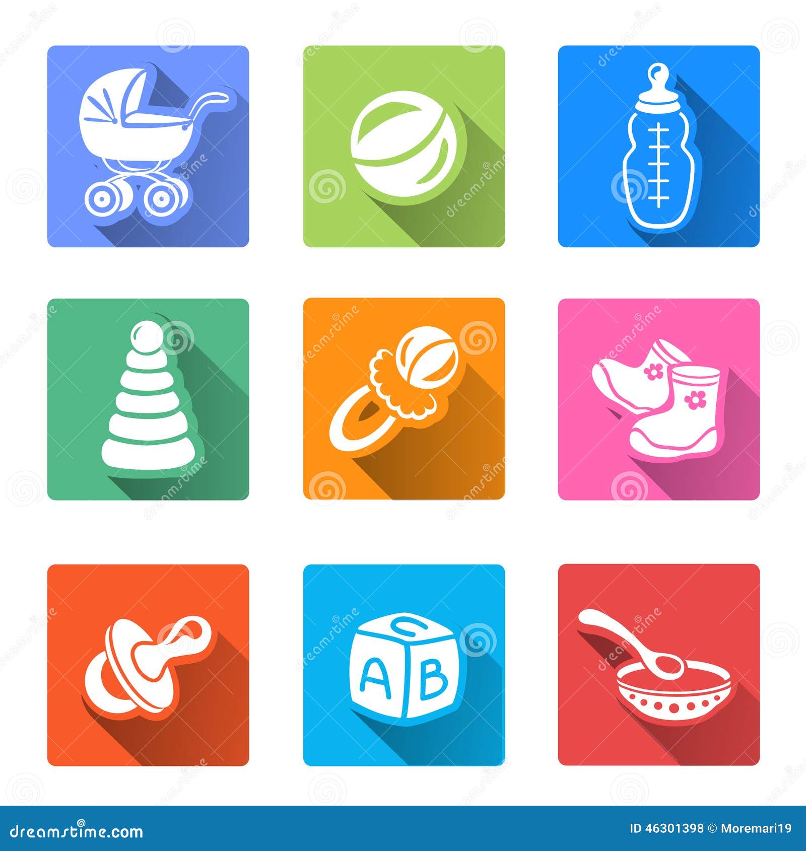 Flat icons with baby items stock vector. Illustration of baby - 46301398