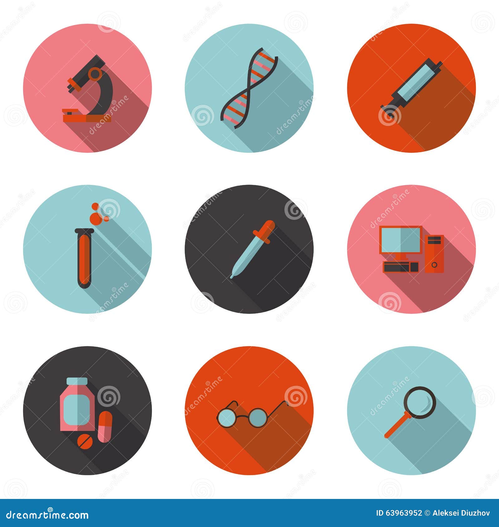 Flat icons biology stock vector. Illustration of scientific - 63963952
