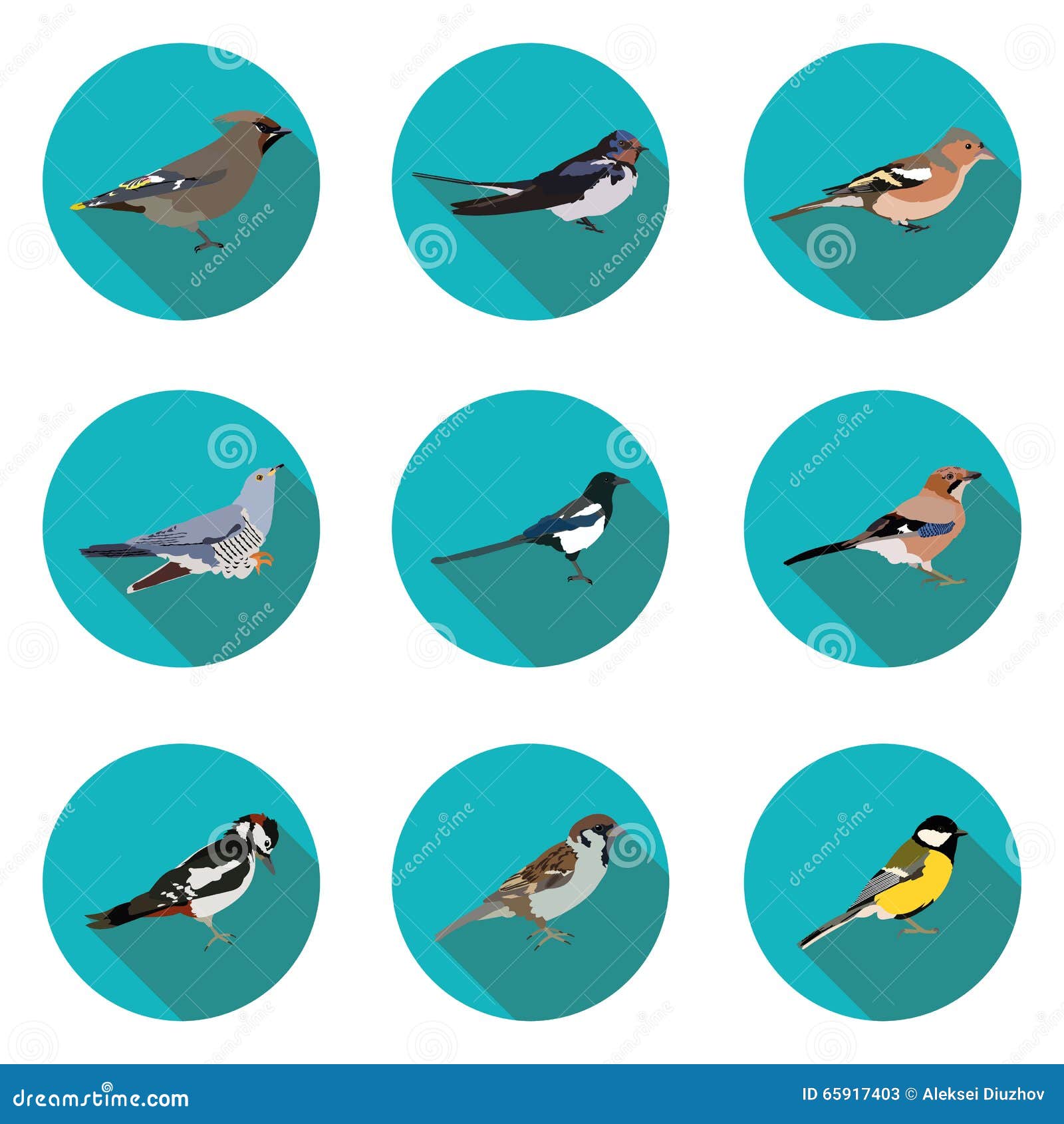 Flat icons birds stock illustration. Illustration of tomtit - 65917403