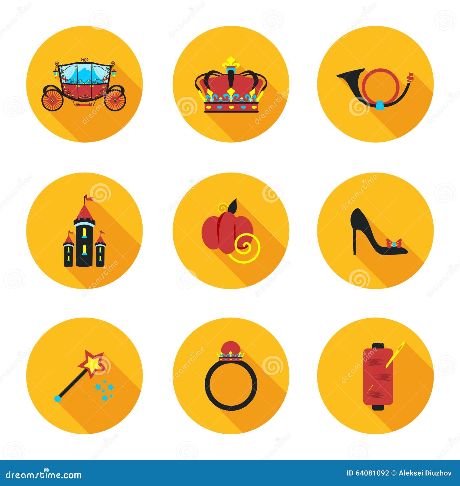 Flat icons Cinderella stock illustration. Illustration of horn - 64081092