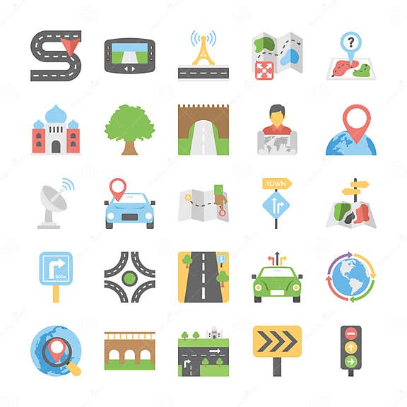 Flat Icons Collection of Maps and Navigation Stock Illustration ...