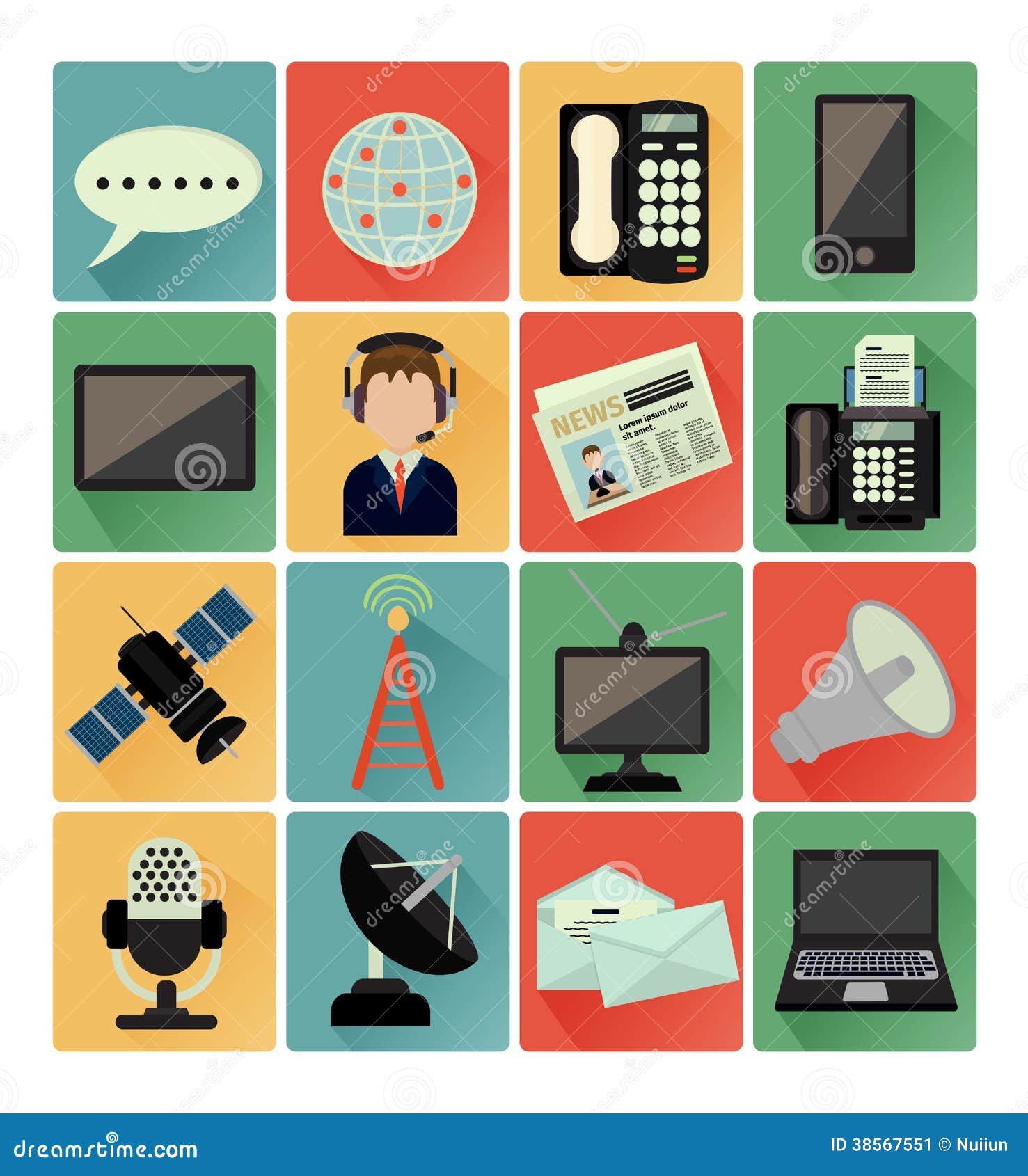 Flat Icons Communication Set Stock Vector - Illustration of network ...
