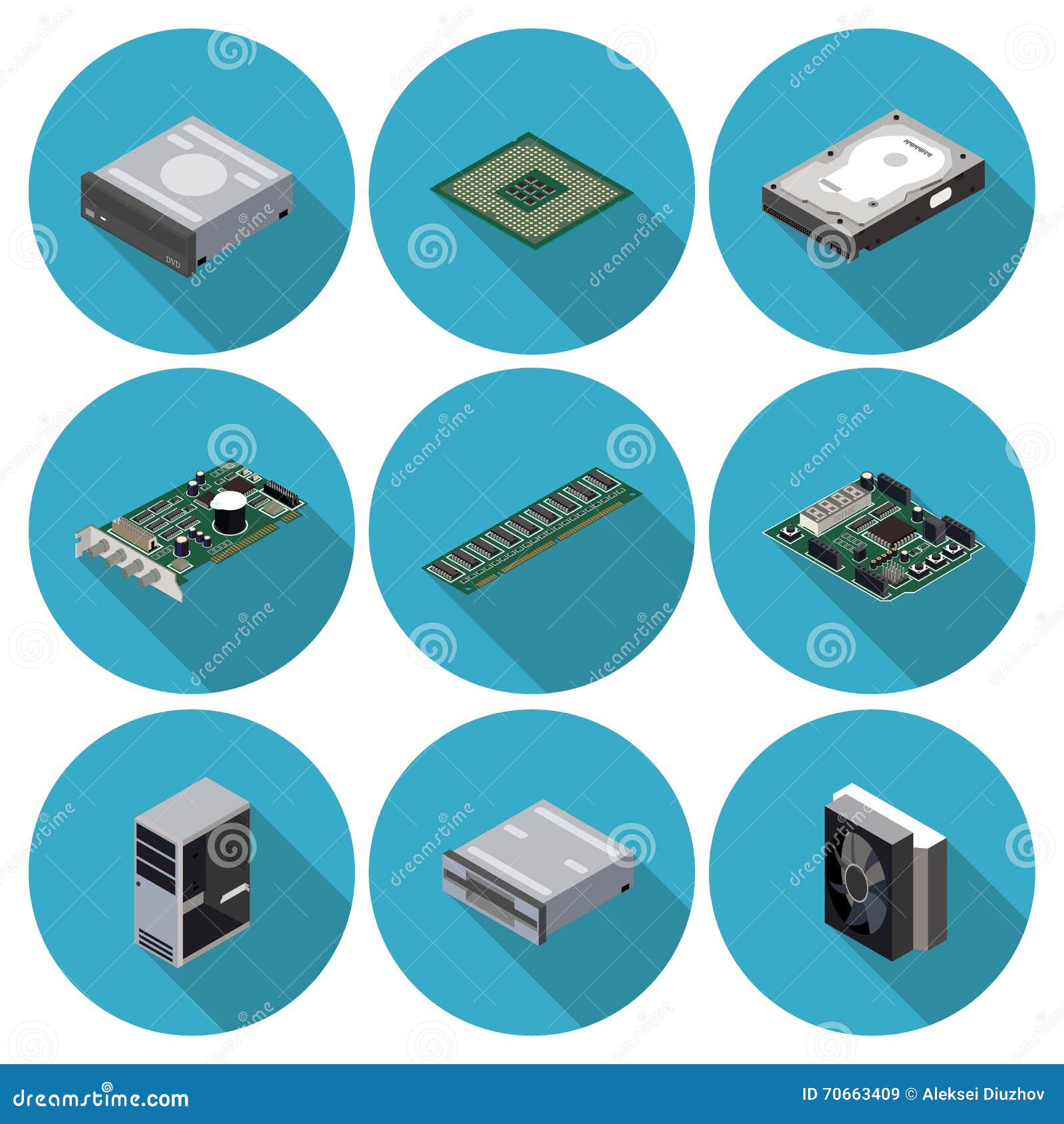 Flat Icons Computer Components Stock Illustration - Illustration of ...