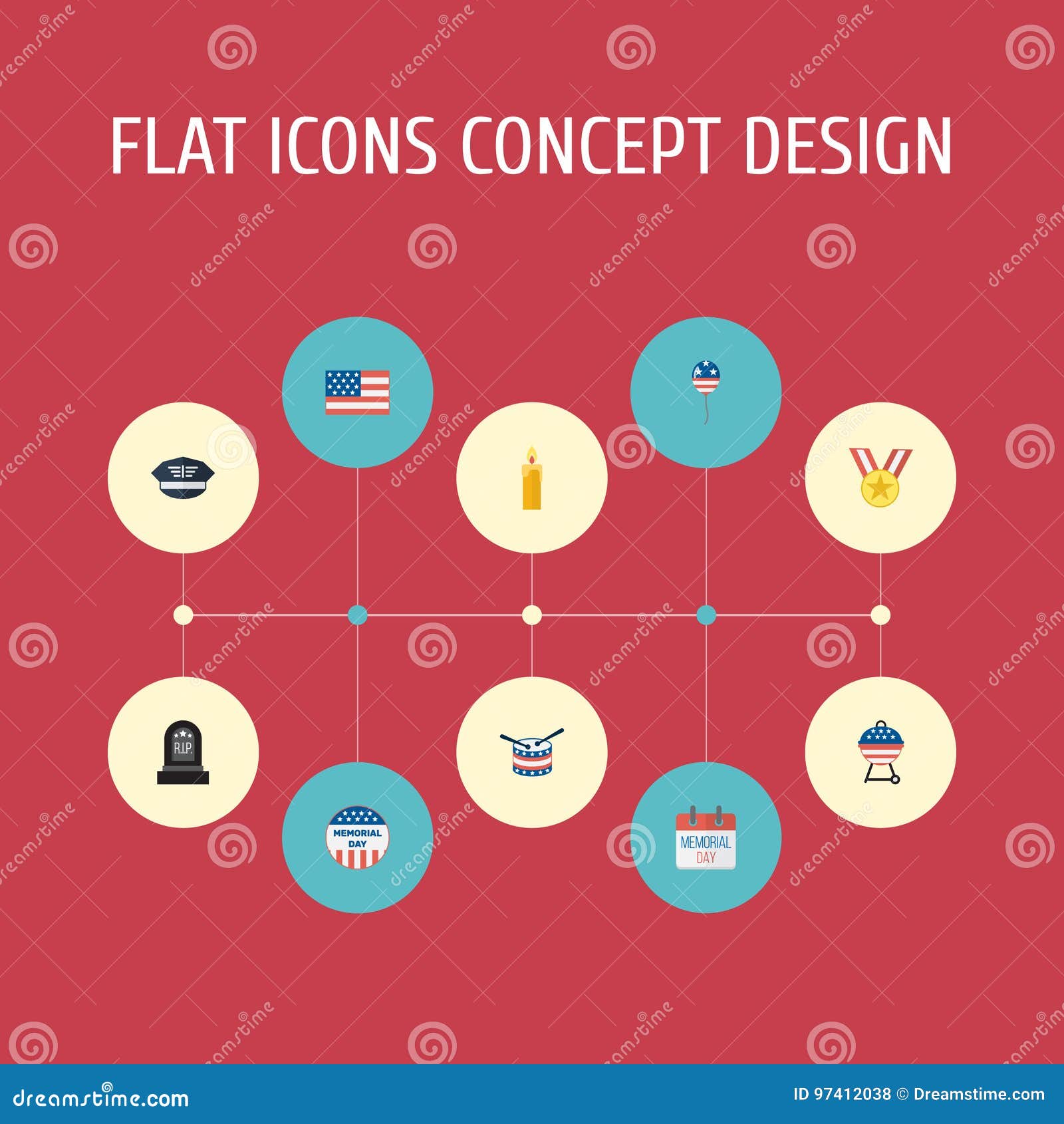 Flat Icons Decoration, Hat, Fire Wax and Other Vector Elements. Stock ...