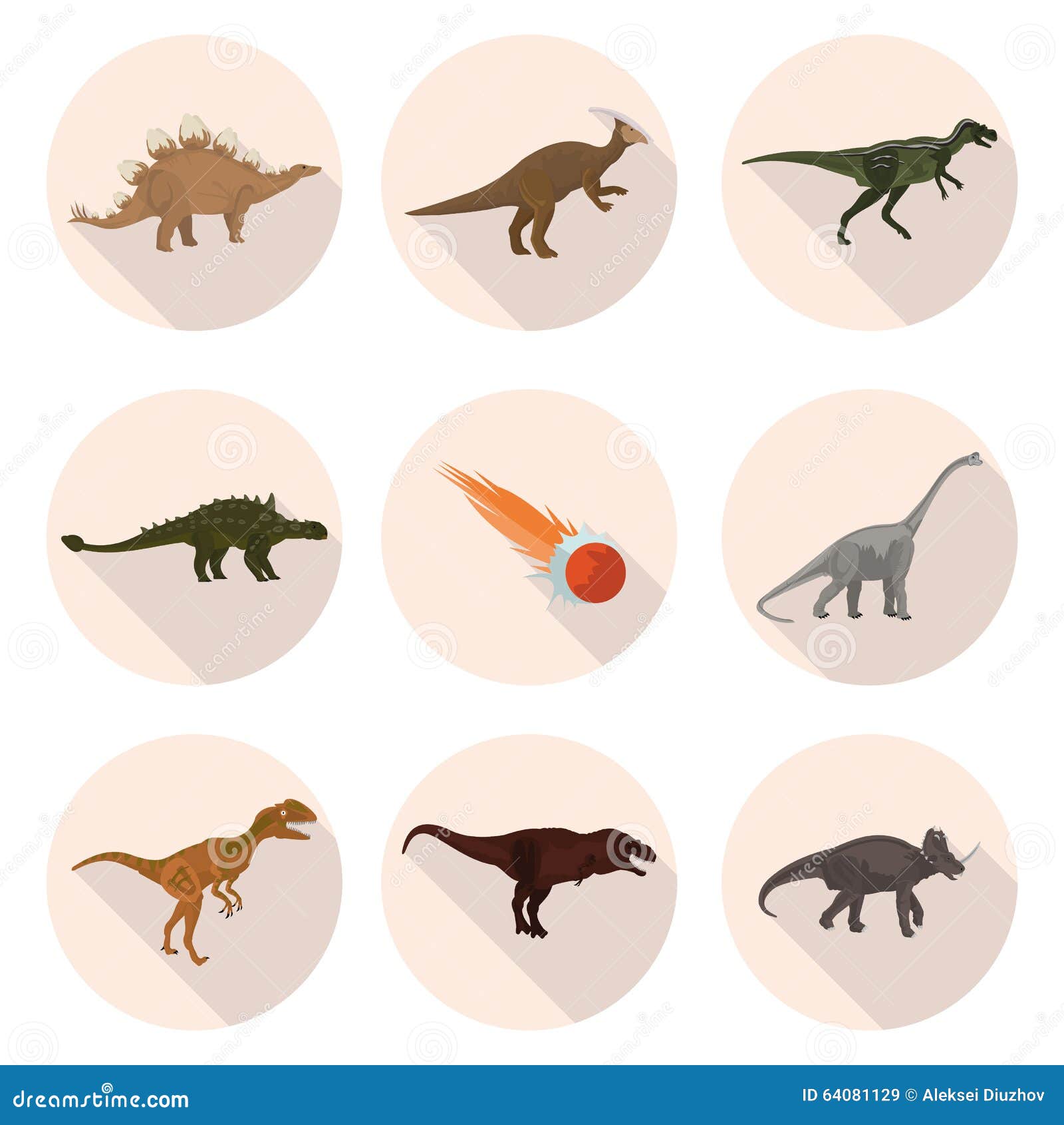 Flat icons dinosaurs stock illustration. Illustration of ancient - 64081129