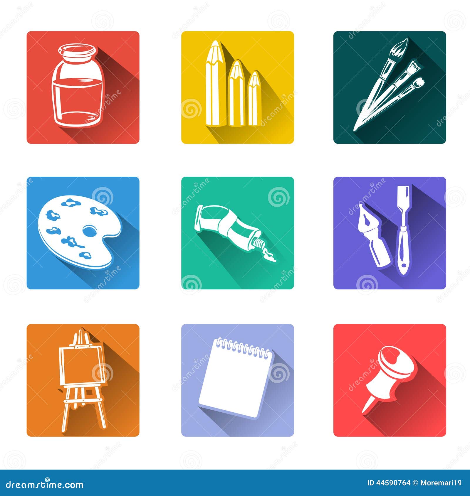 Flat Icons with Drawing Tools Stock Vector - Illustration of notebook ...