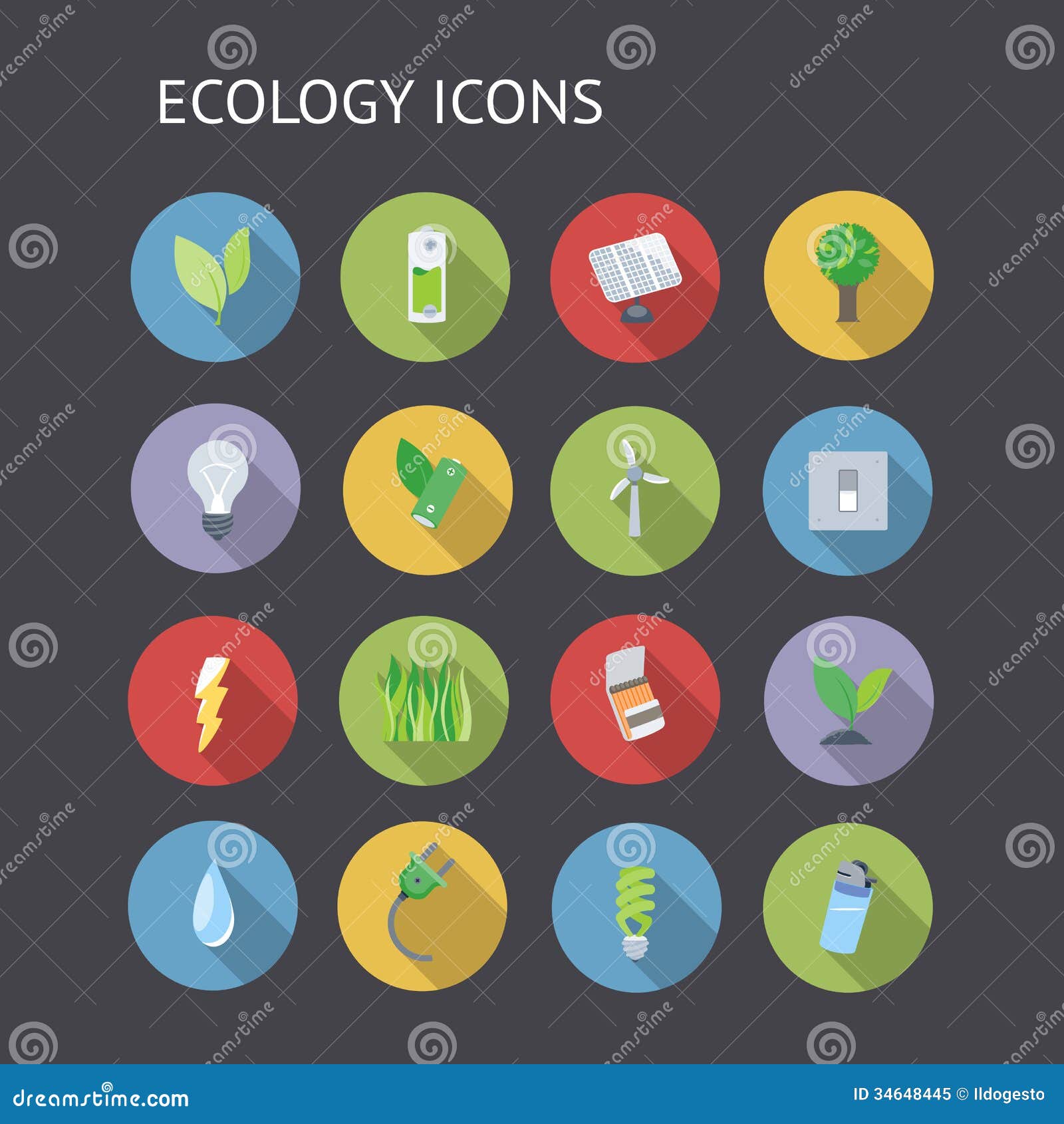 Flat Icons for Ecology stock vector. Illustration of lamp - 34648445