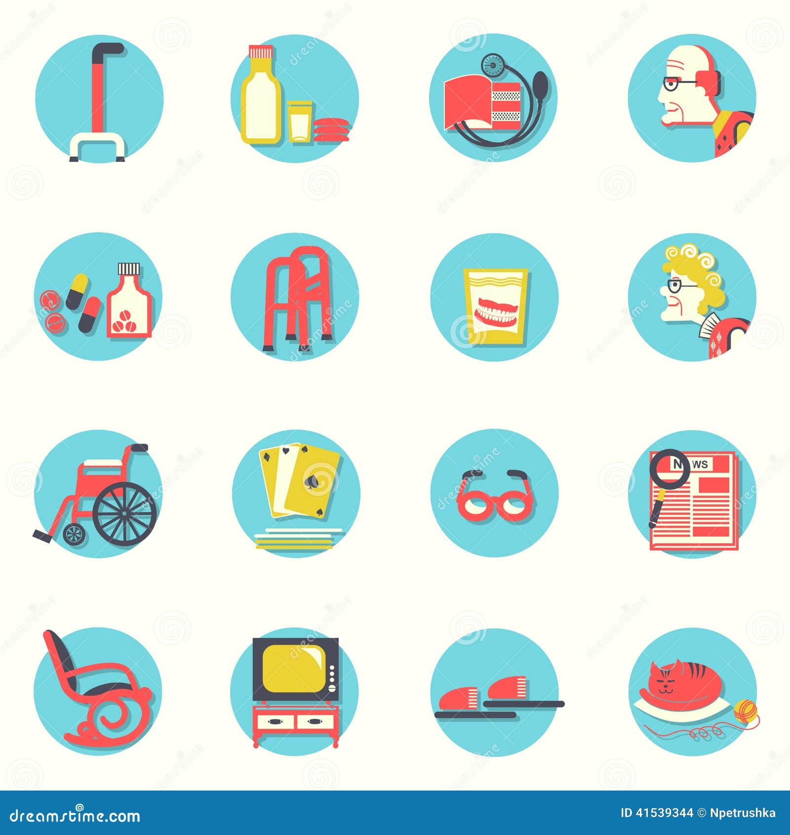 Flat Icons.Elderly People and Objects for Life Stock Vector ...
