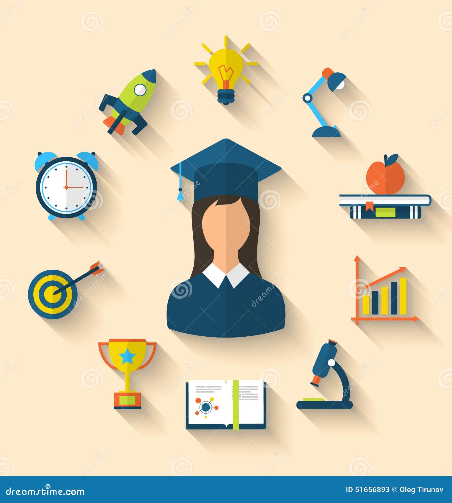 Flat Icons of Graduation and Objects for High School and College Stock ...