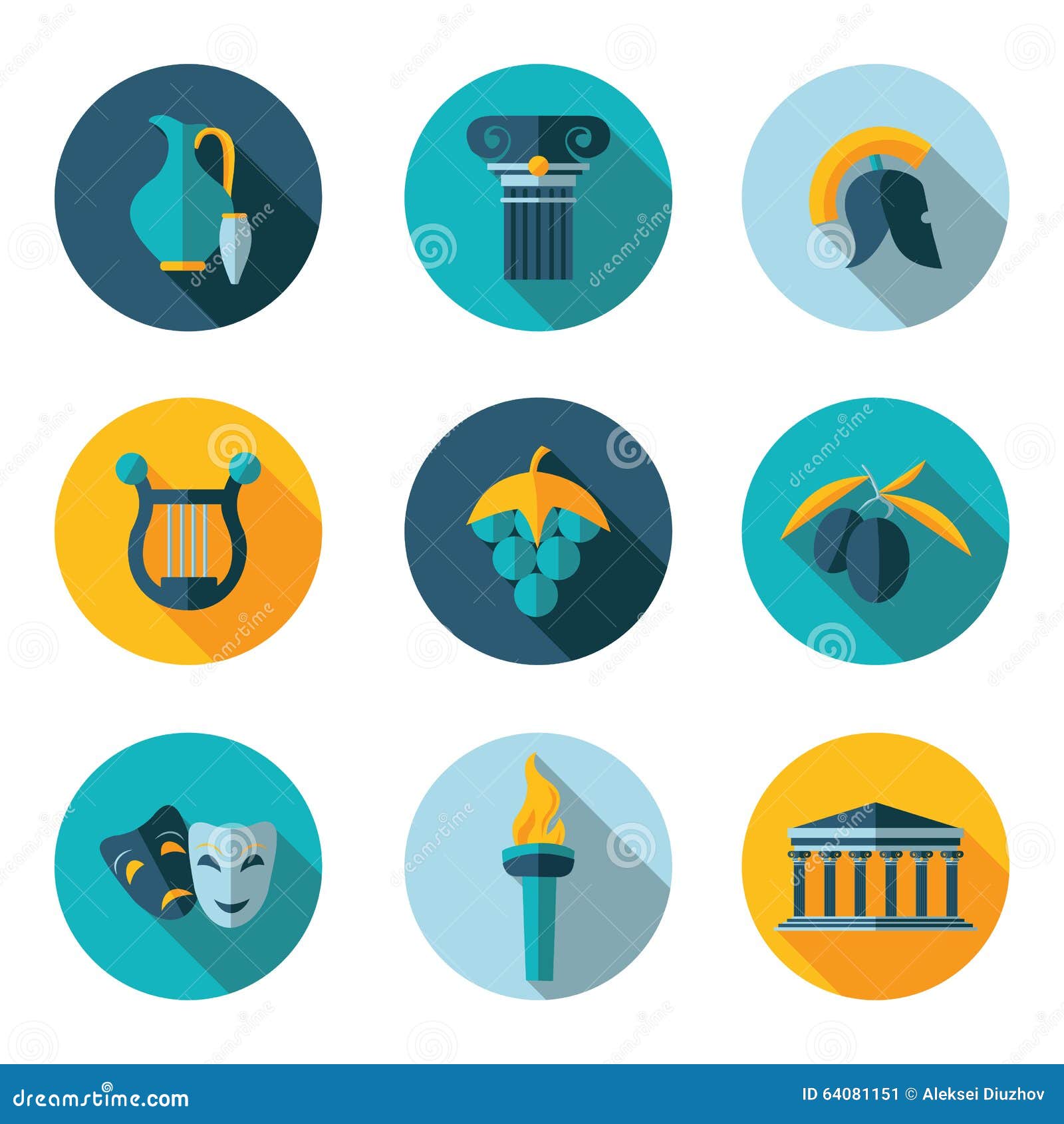Flat icons Greece stock illustration. Illustration of architecture ...