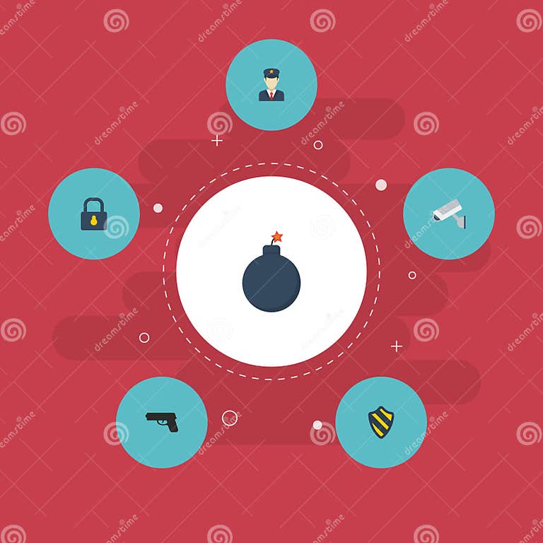 Flat Icons Gun, Explosive, Shield and Other Vector Elements. Set of ...